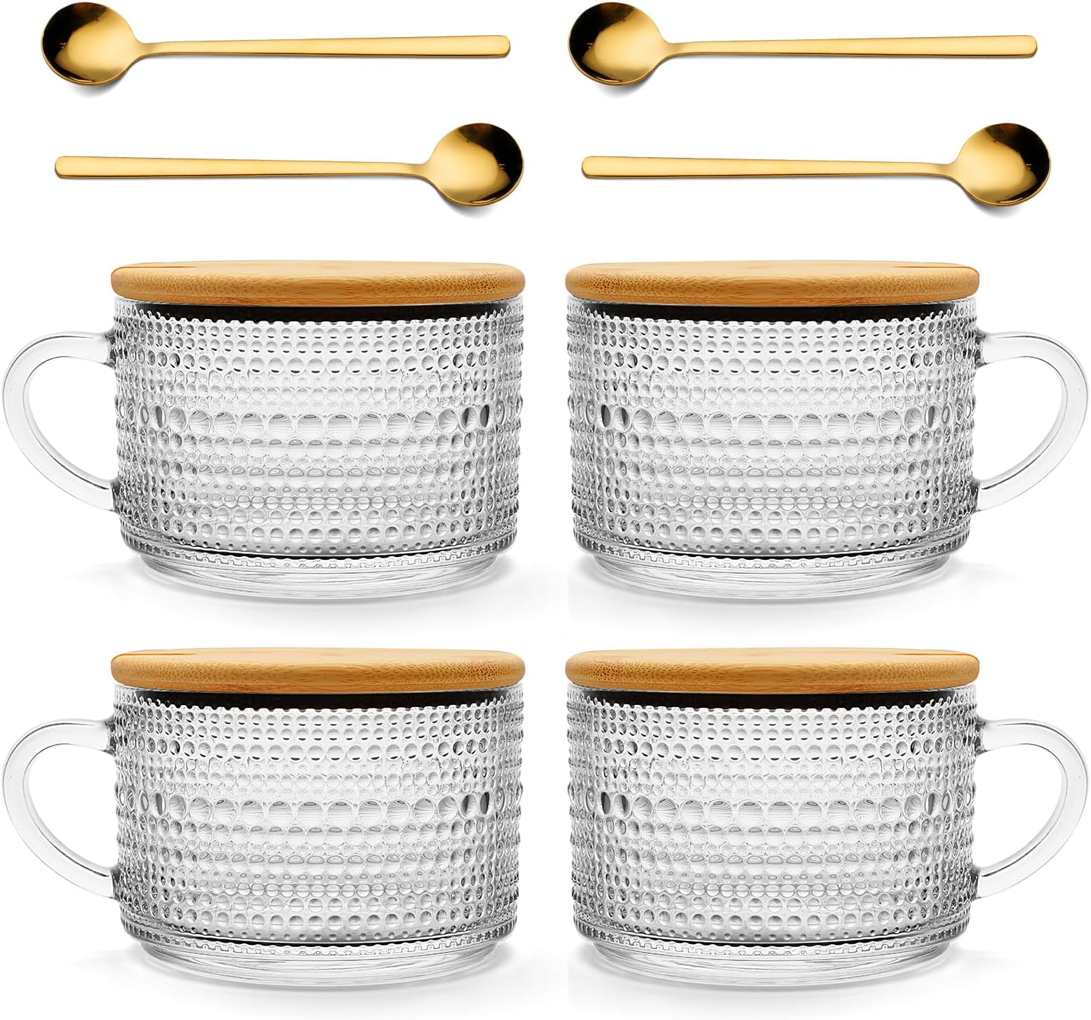 Amazon.com: 4 Set Vintage Coffee Mugs, 14oz Embossed Glass Coffee Mugs ...