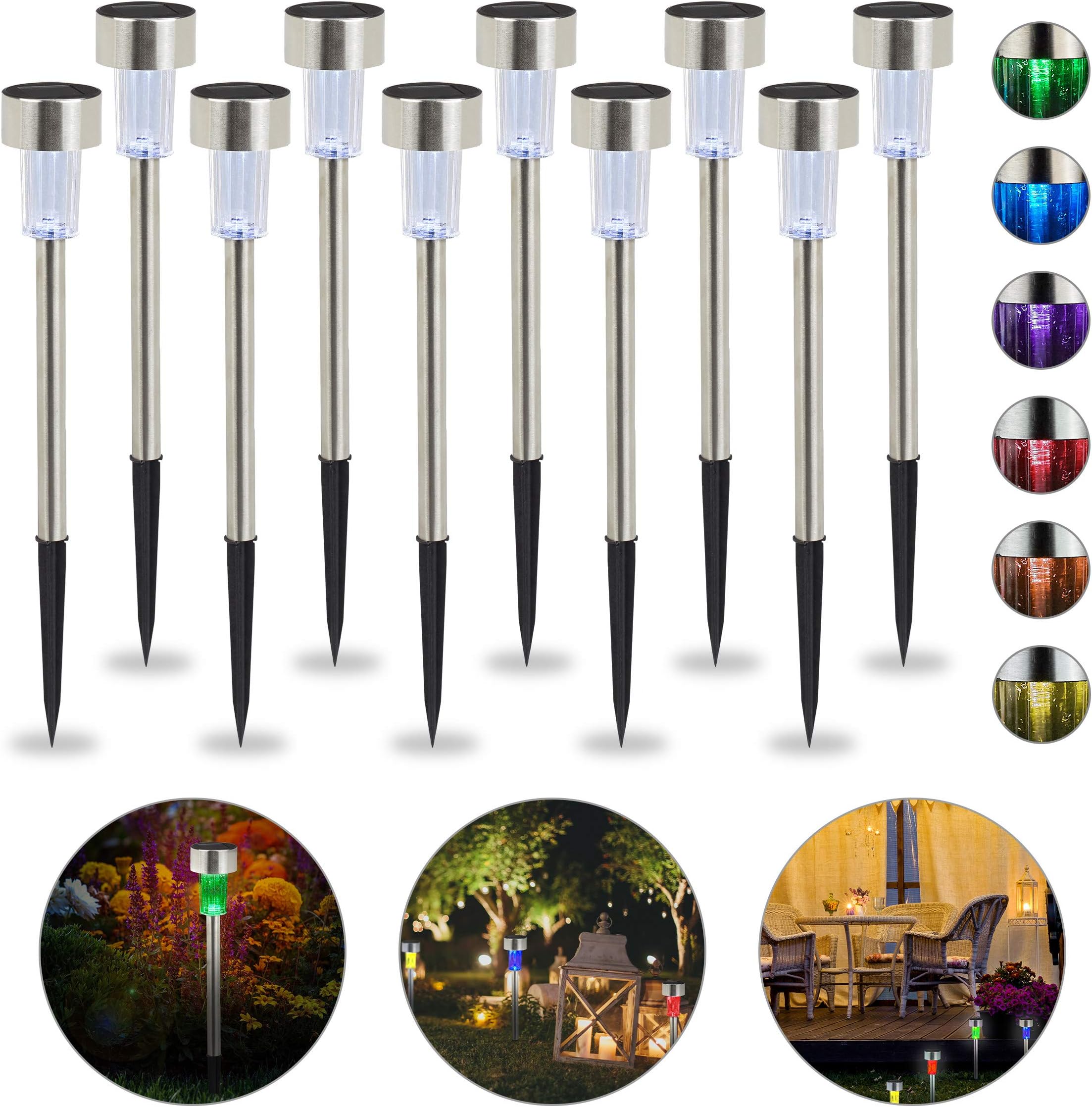 Relaxdays Solarleuchte im 10er Set, wasserdichte LED Solarlampen, für ...