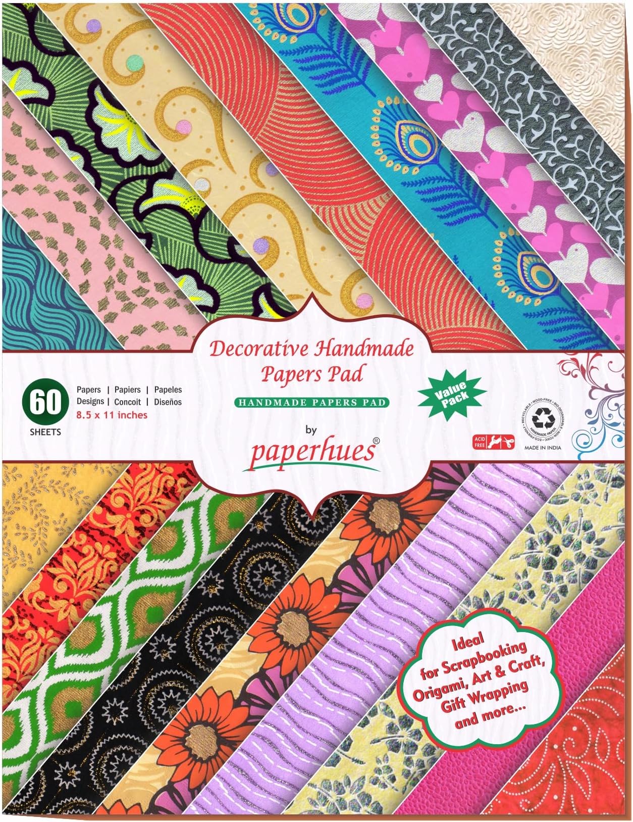 Amazon.com: Paperhues Decorative Handmade Scrapbook Papers 8.5x11" Pad ...