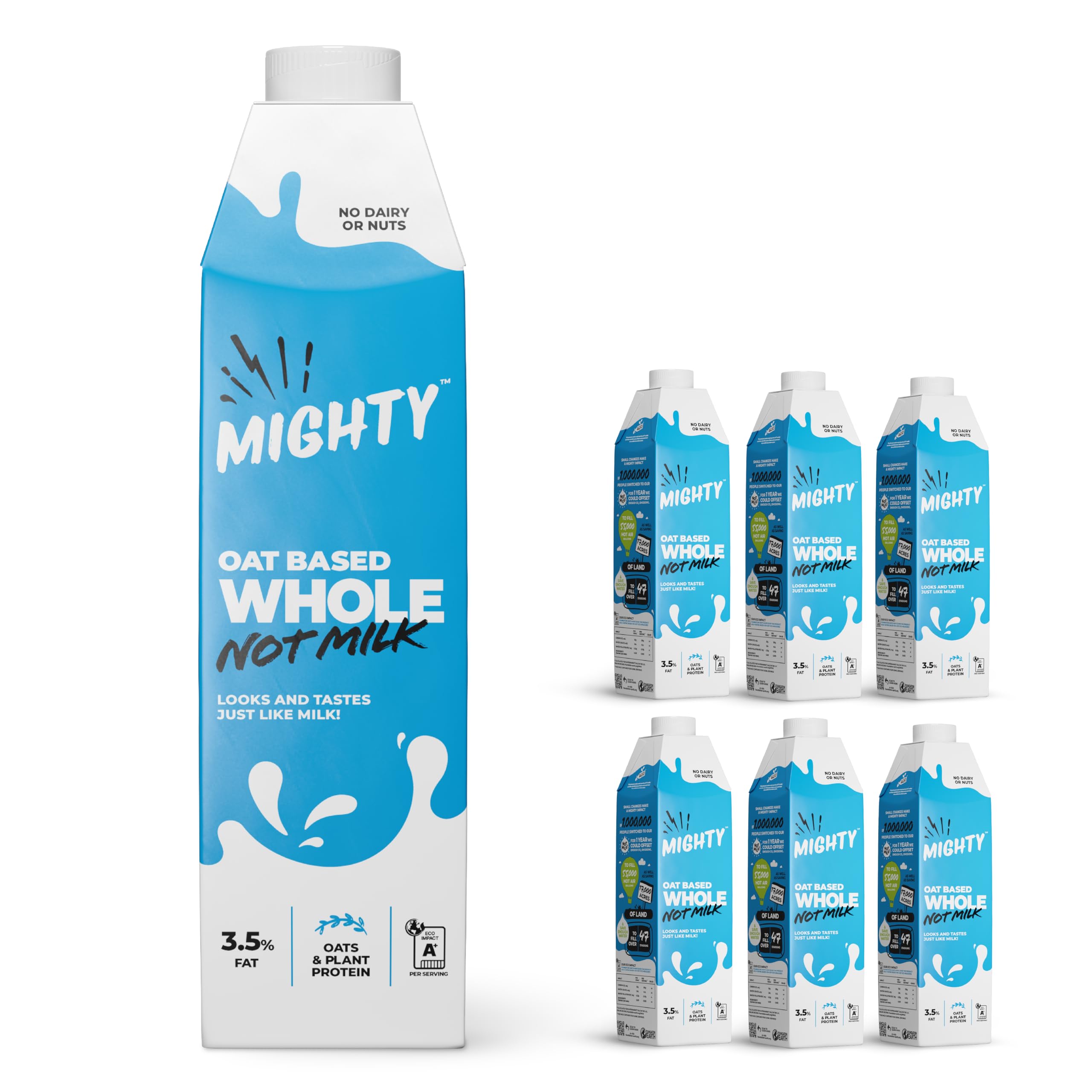 MIGHTY Whole M.LK, Oat Milk with Added Plant Protein, (6x1L Cartons ...