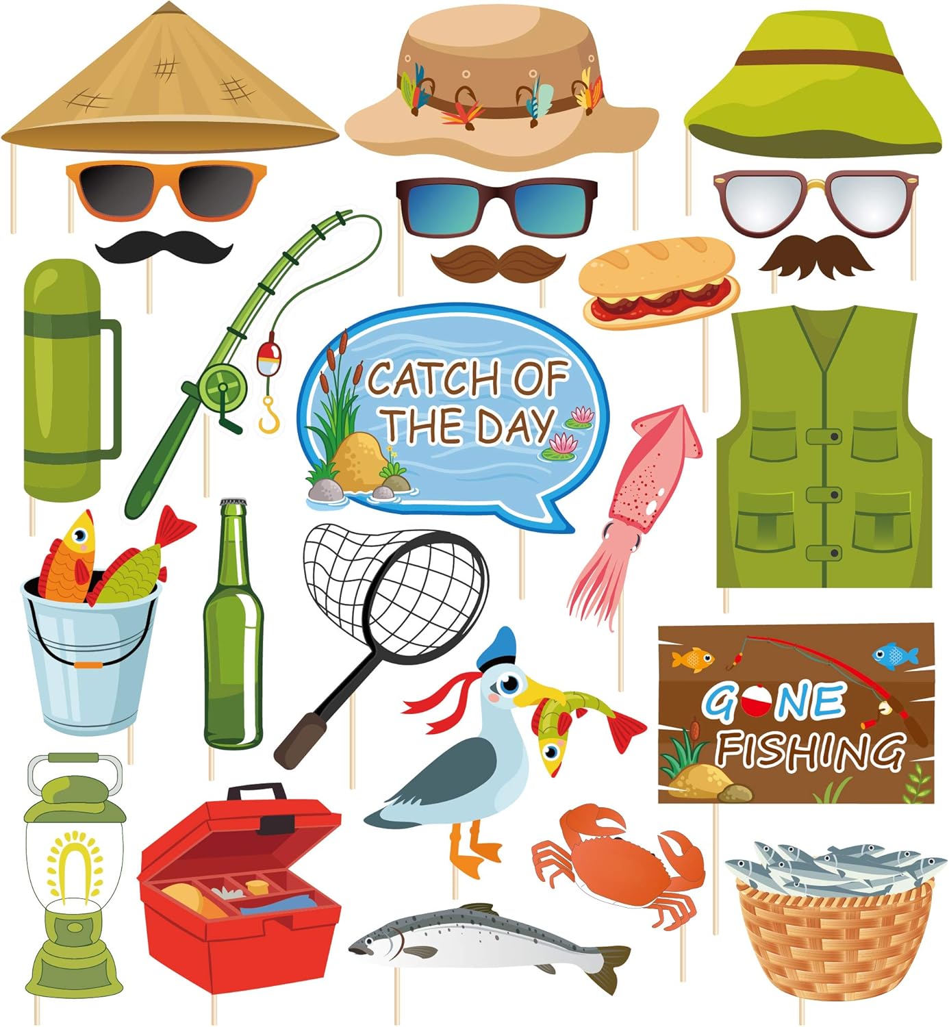 Amazon.com: 25PCS Fishing Theme Photo Props, Gone Fishing Birthday ...
