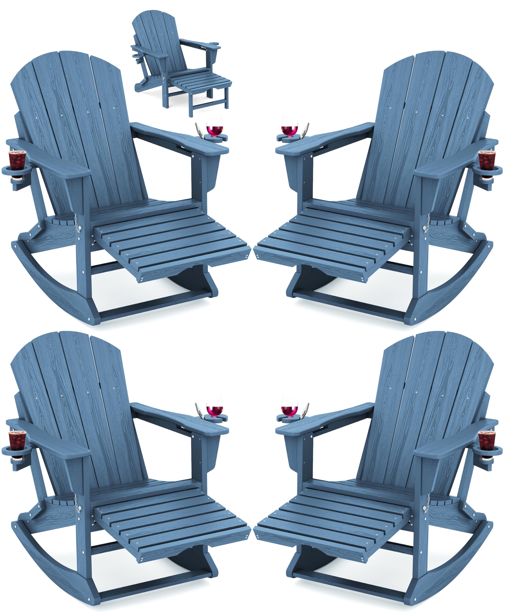 Amazon.com: KINGYES Folding Adirondack Rocking Chair Set of 4 with ...