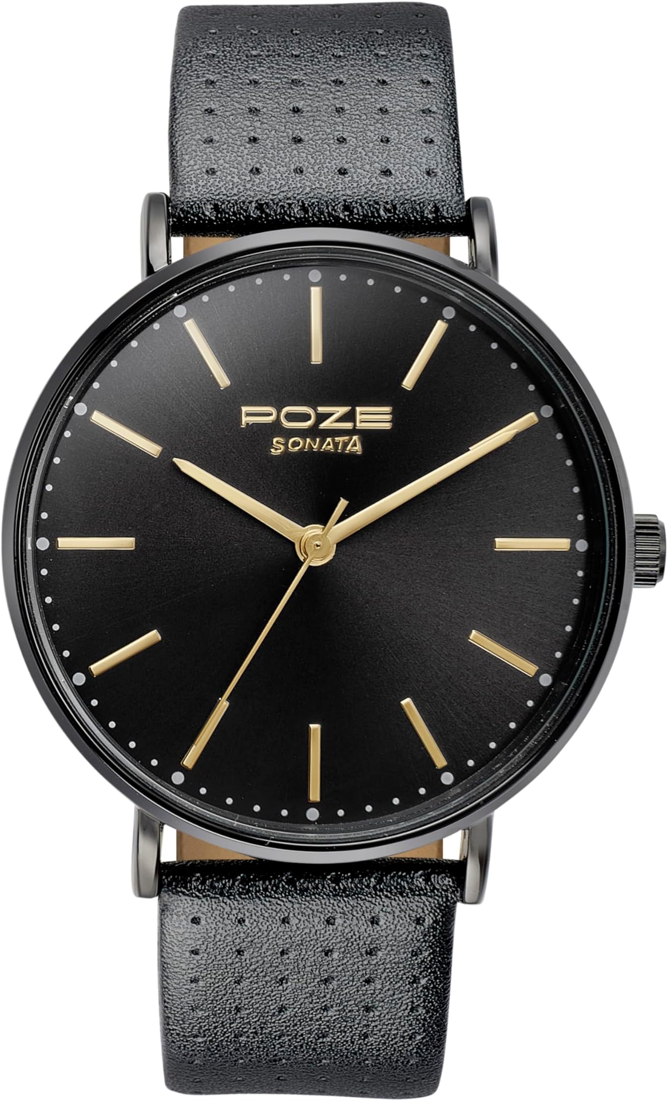 Buy Sonata Poze Quartz Analog Black Dial Leather Strap Watch for Men ...