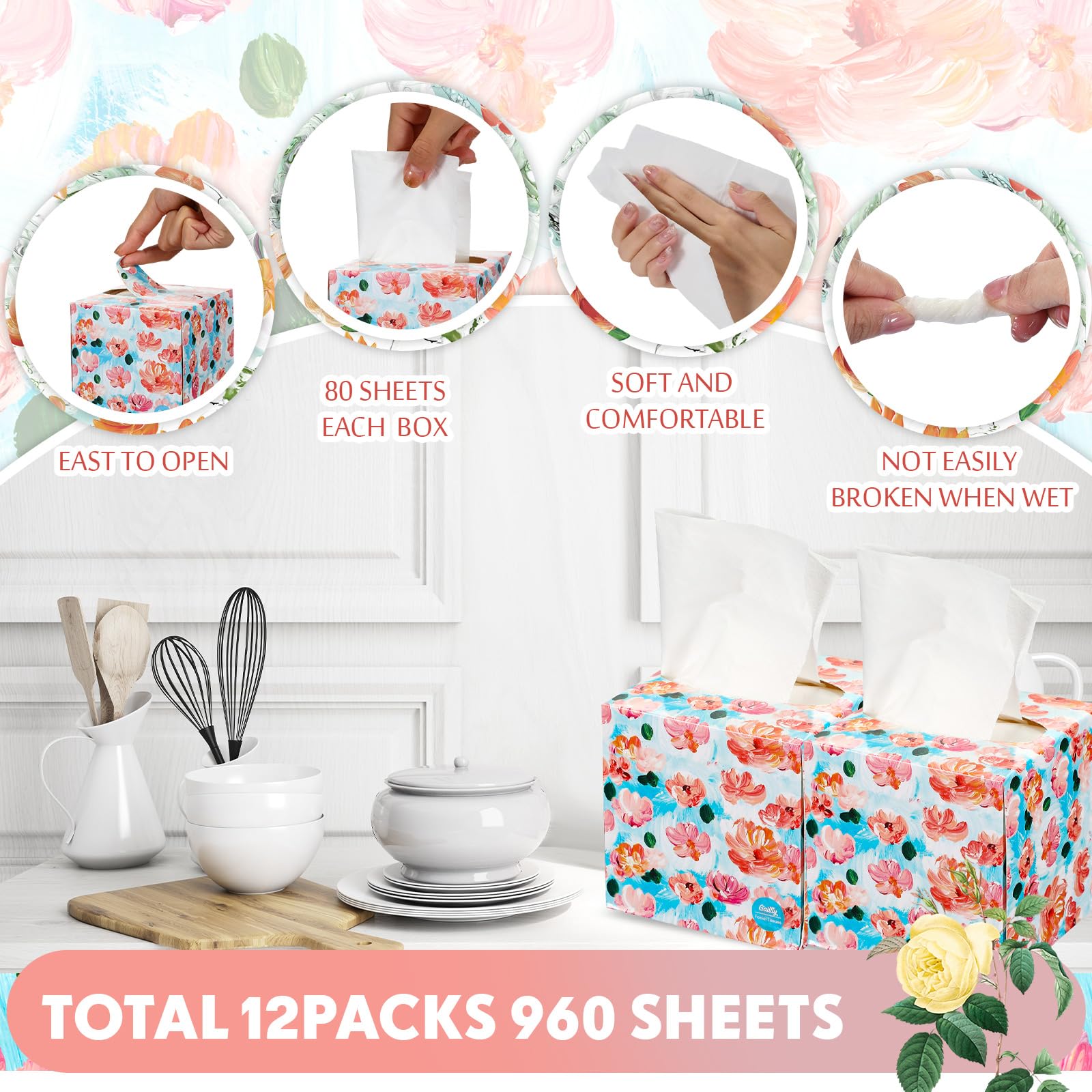 Gaillty 12 Packs Tissues Cube Box Facial Tissues Boxes Colorful Tissues ...