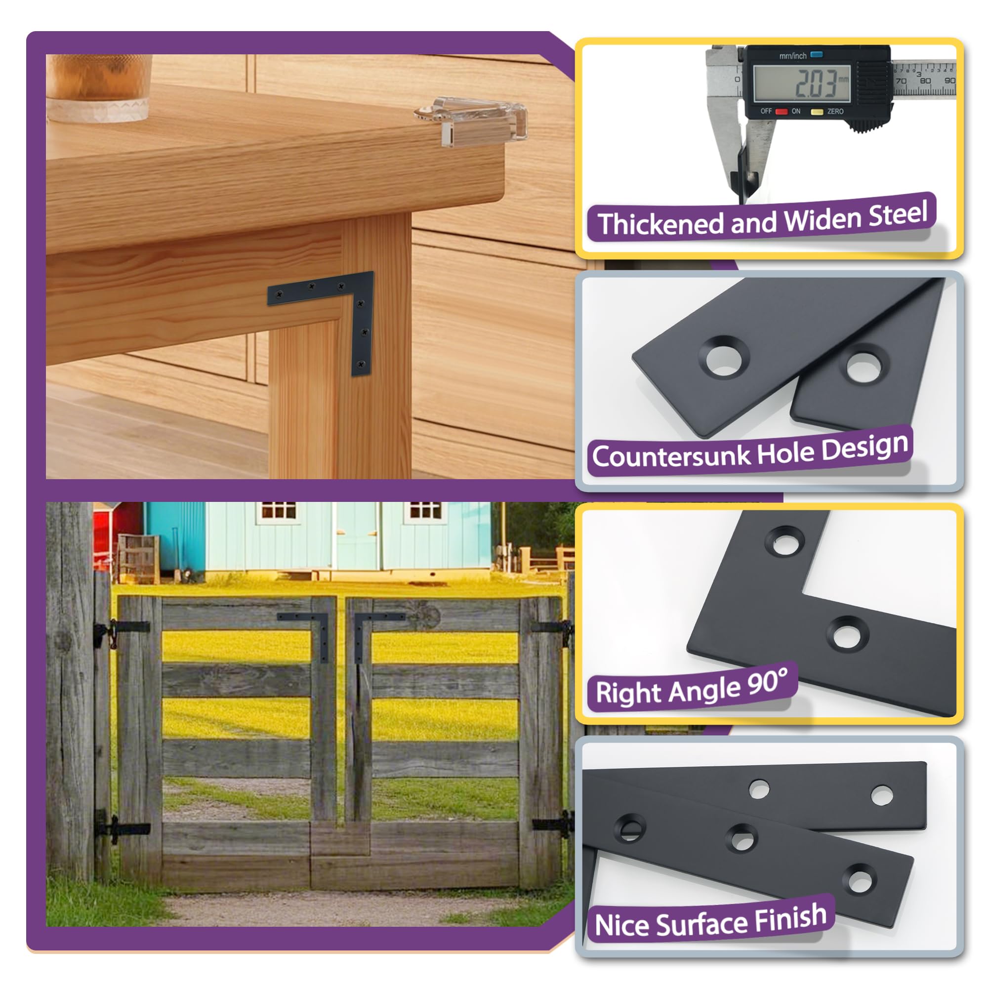 Snapklik.com : Flat L Brackets For Wood,Black Flat Corner Brace Corner ...
