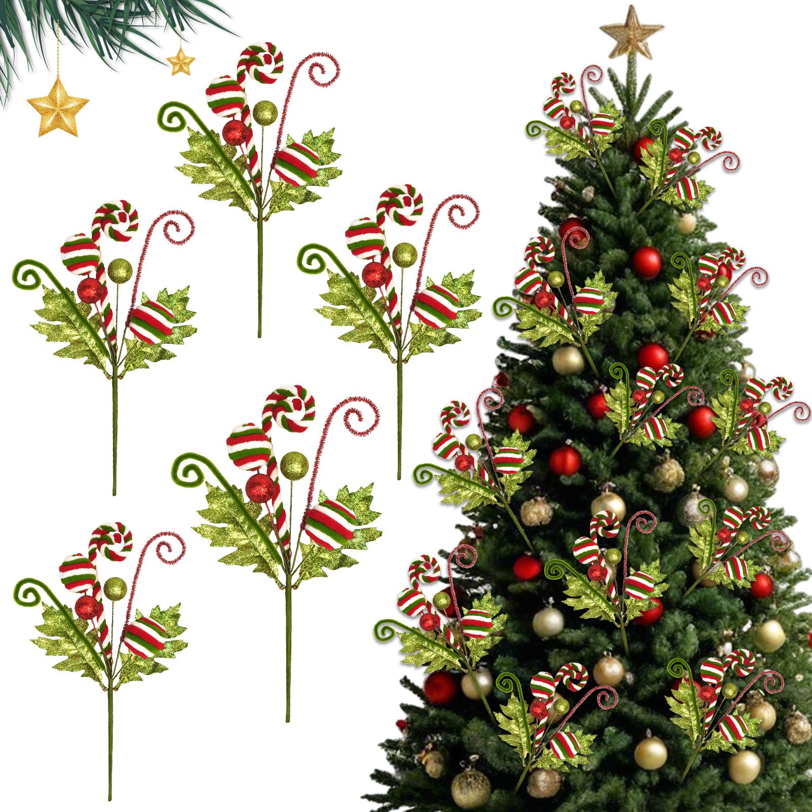 Amazon.com: 5pcs Candy Cane Christmas Tree Picks Decoration Red White ...