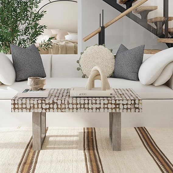 Amazon.com: East at Main White Coffee Table – Handmade Accent Table ...