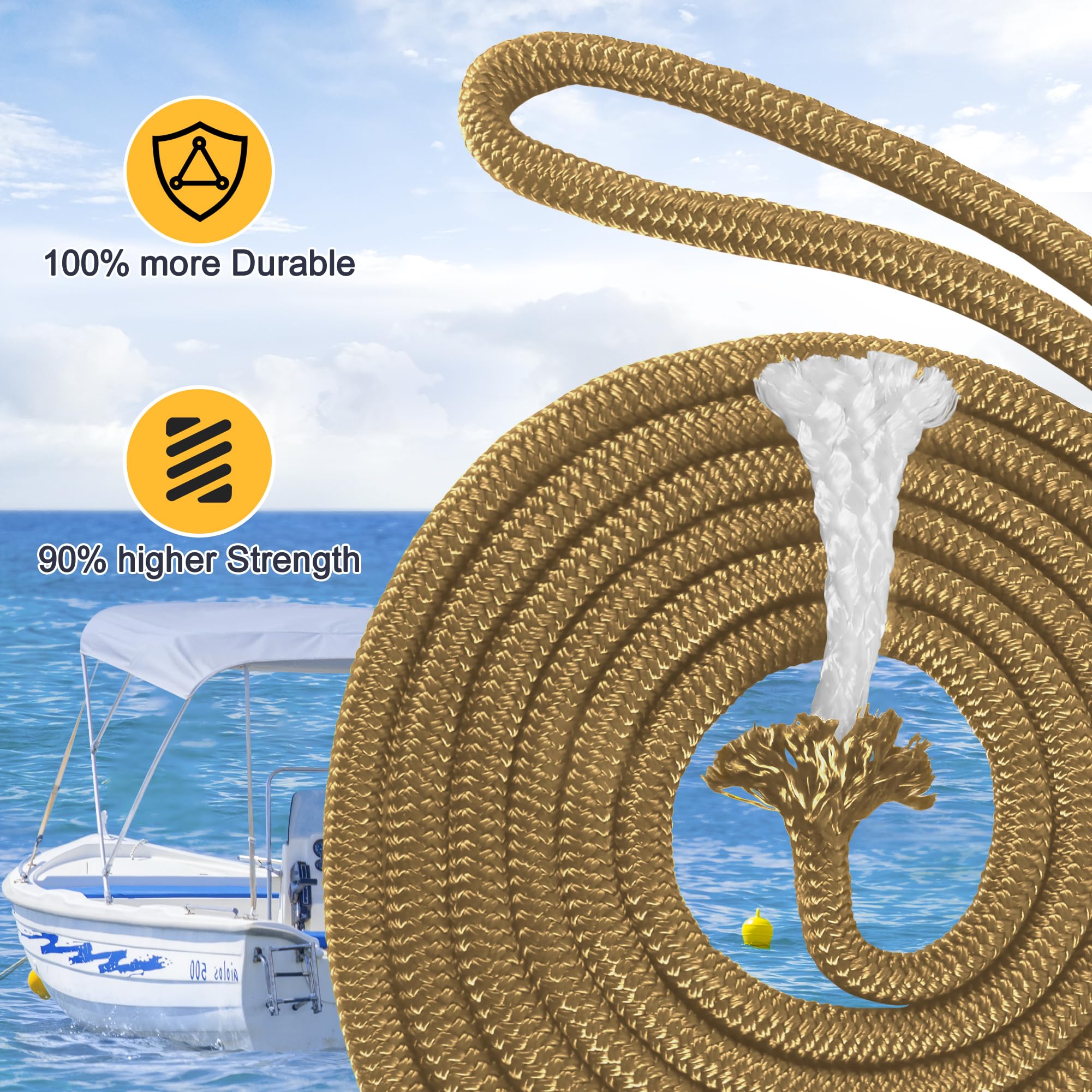 Snapklik.com : AOLEBA Boat Dock Lines 3/8x 15Dock Line Double Braided ...