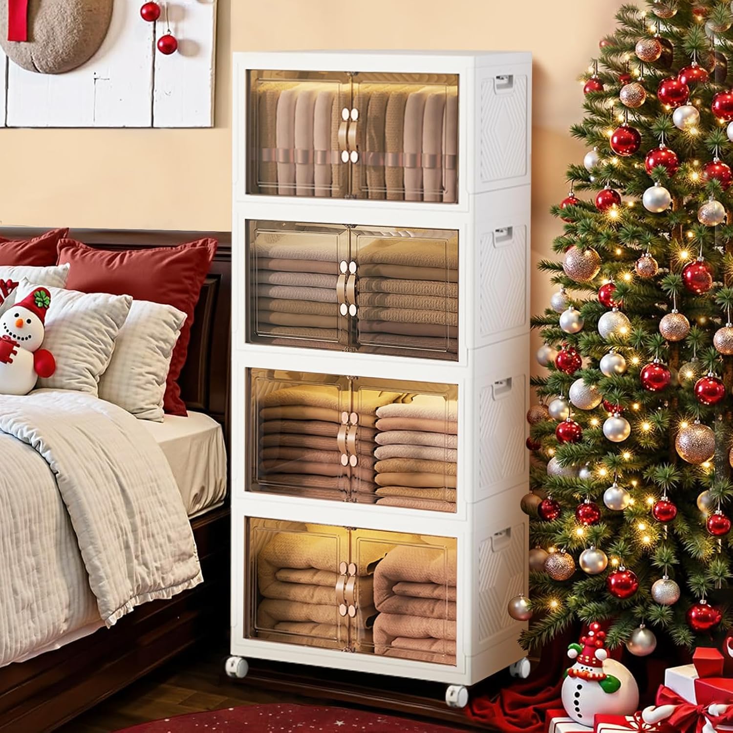 ELPHECO Storage Boxes with a lid, 4-Piece Large Collapsible Storage Bin, Stackable Storage Boxes ...