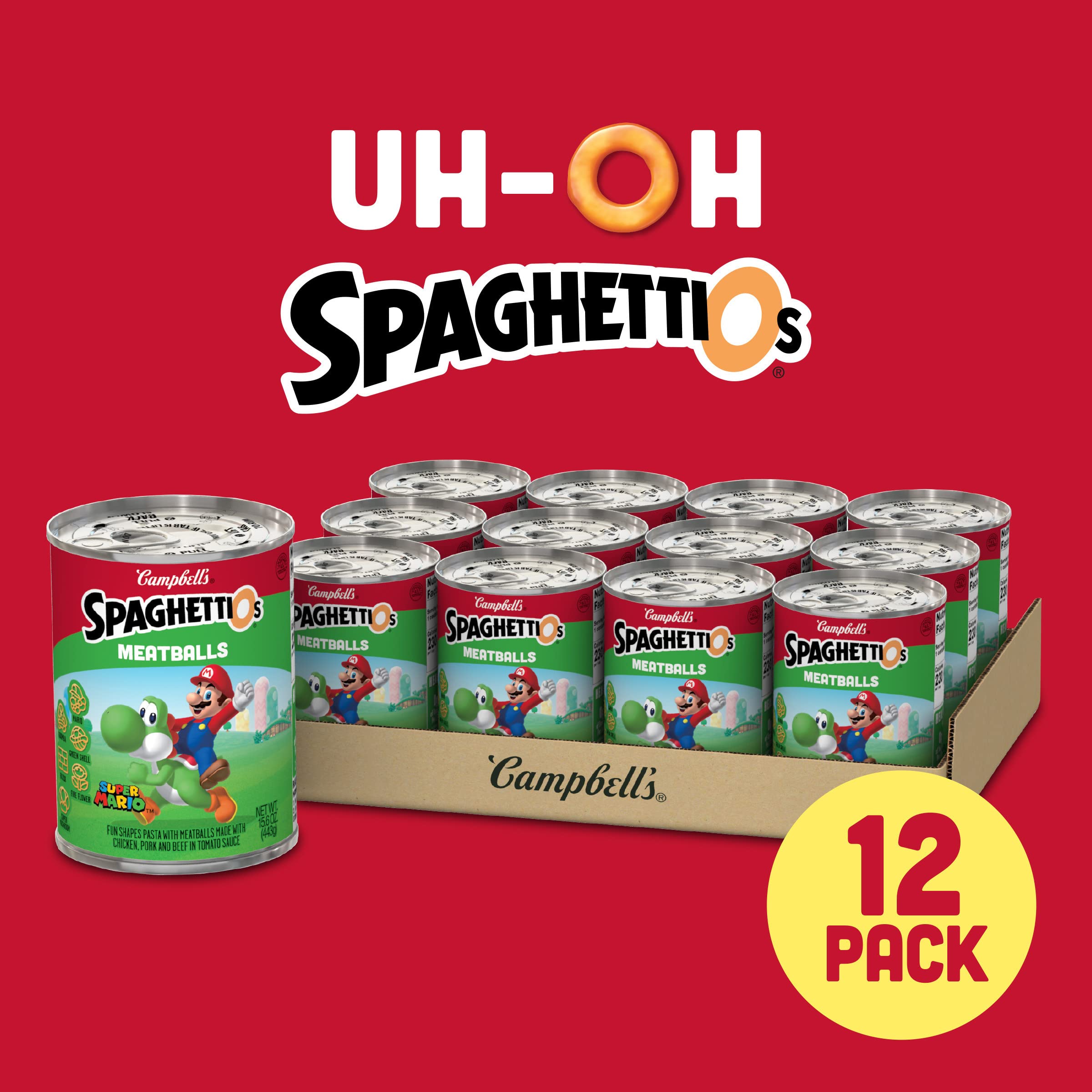 SpaghettiOs Super Mario Bros Canned Pasta with Meatballs, Snacks for ...
