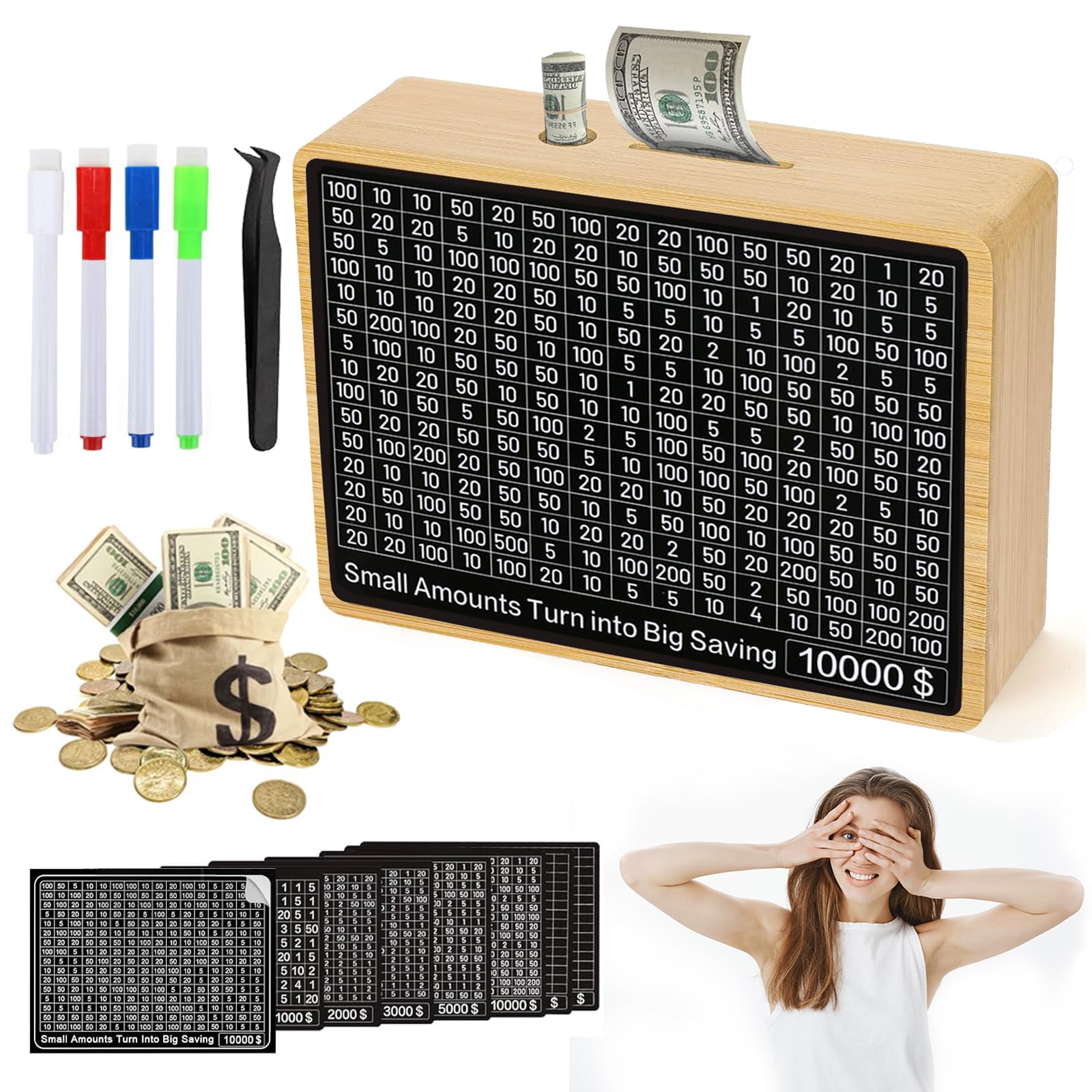 Amazon.com: Wooden Money Saving Box Reusable Cash Vault Wooden Money ...