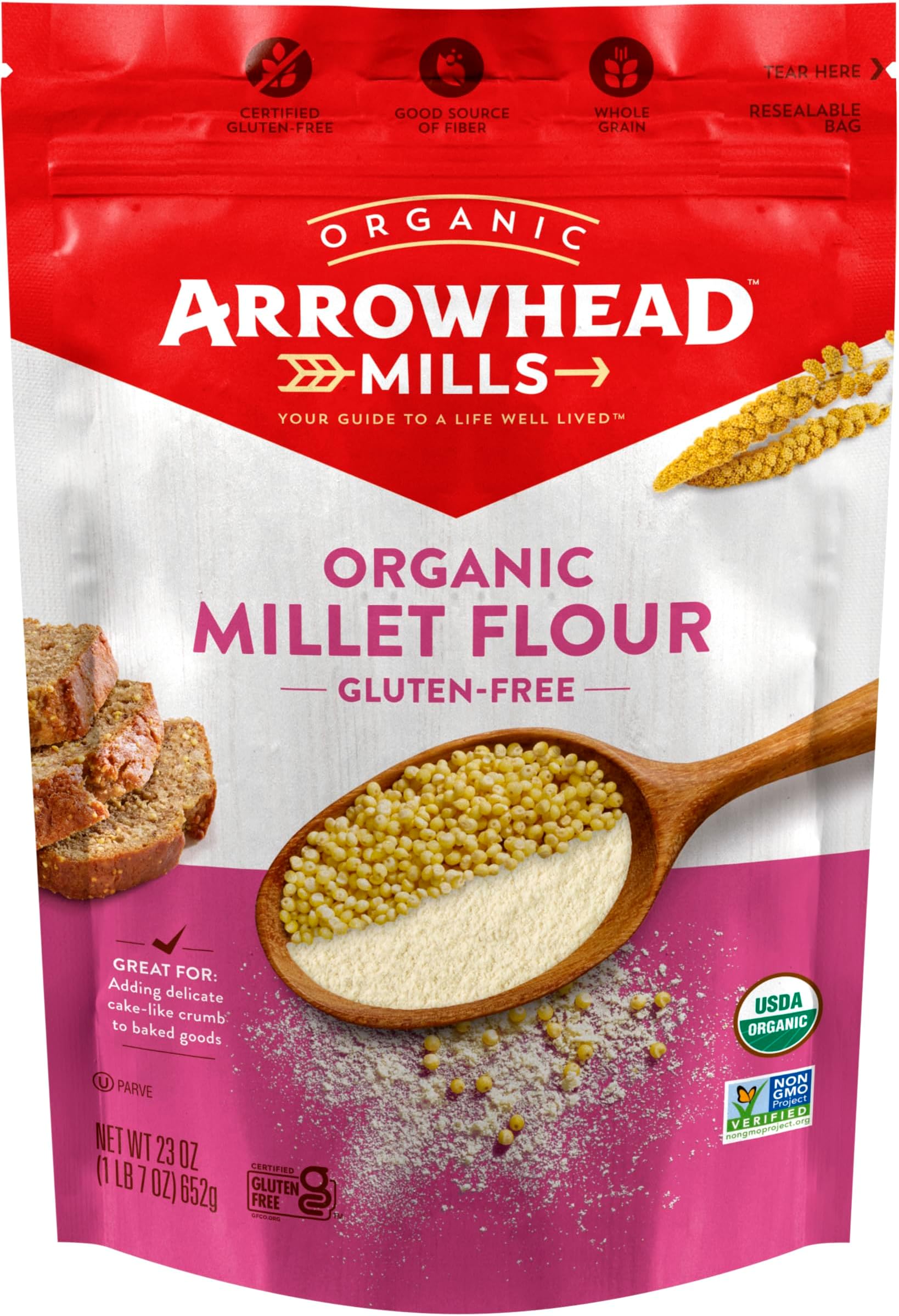 Amazon.com : Arrowhead Mills Organic Gluten Free Millet Flour, 23 oz ...