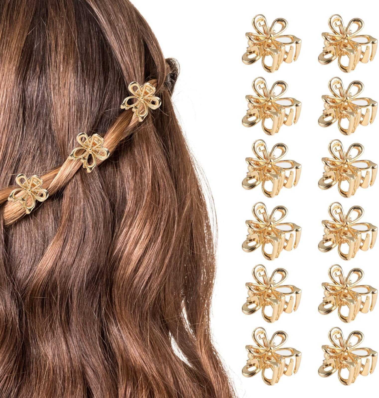 Amazon.com : 12 PCS Small Flower Hair Clips for Women Gold Cute Mini ...