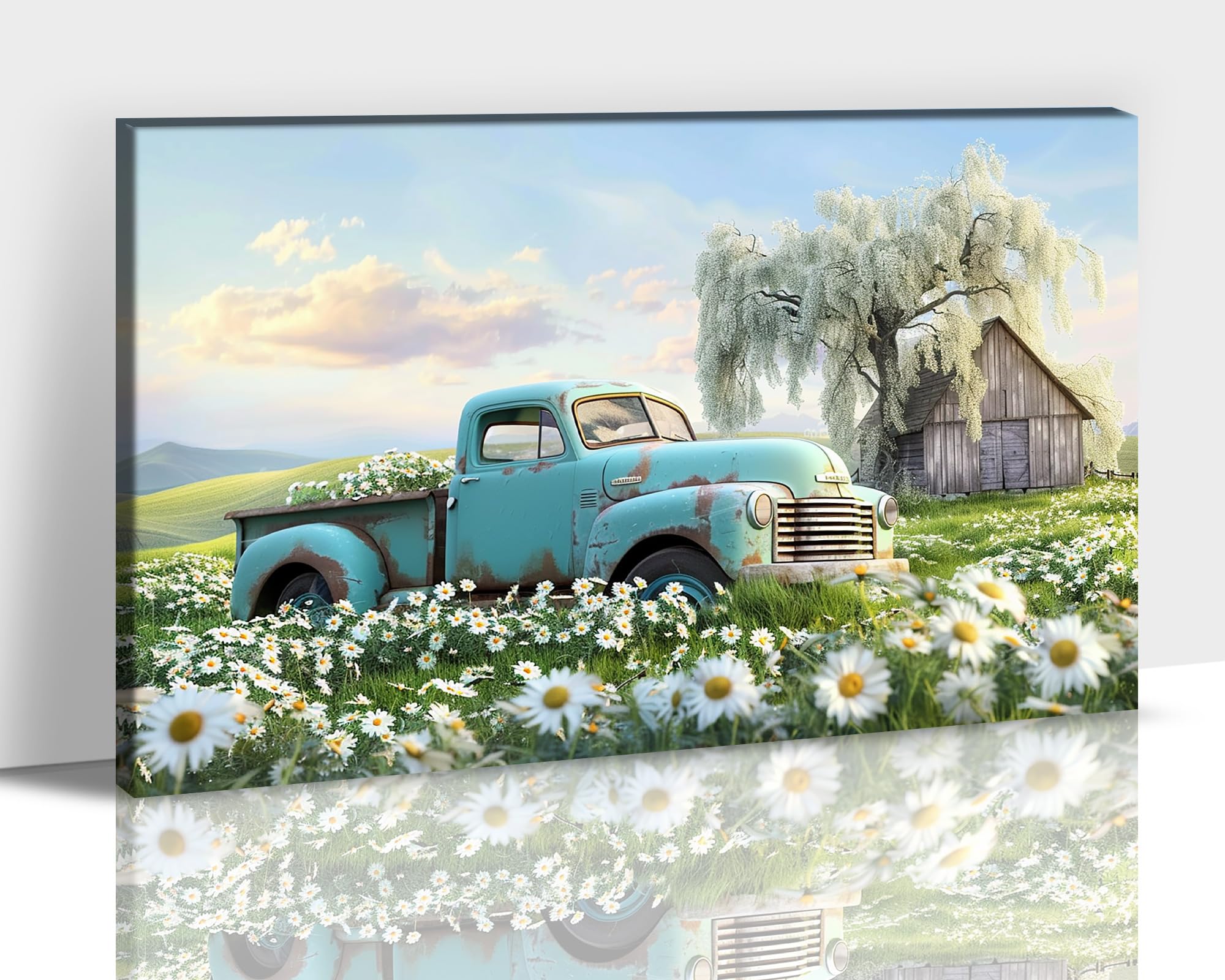 Amazon.com: TIMUBA Blue Truck Canvas Wall Art Farmhouse Barn Pictures ...
