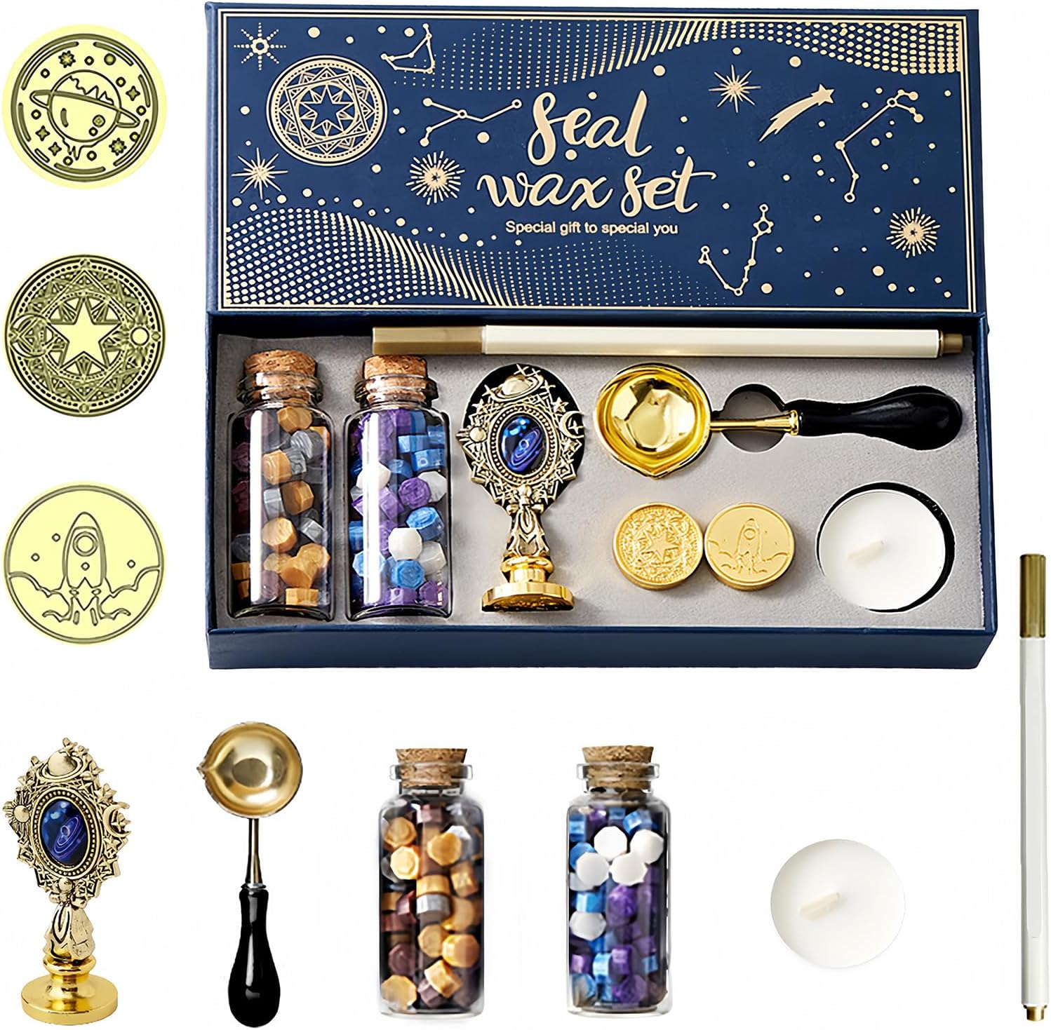 Wax Seal Stamp Kit, Dreamy Starry Elements with Sealing Wax Beads Gift ...