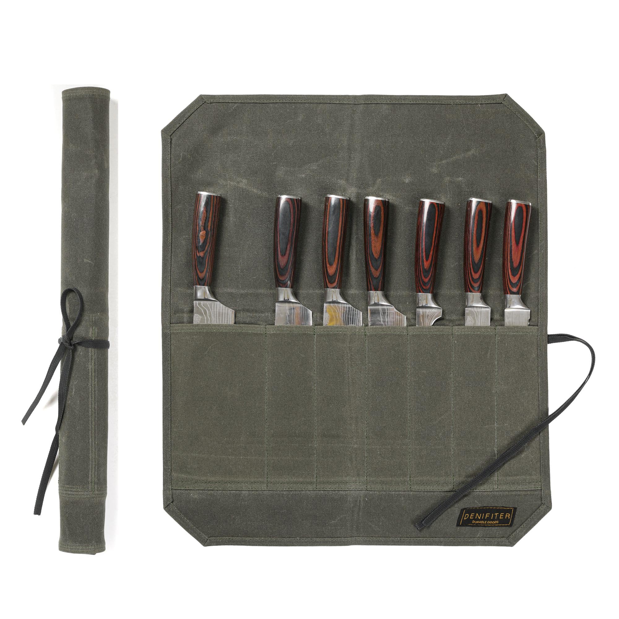 Heavy Duty Waxed Canvas Knife Roll Bag, Portable Chef Knife Bag ...