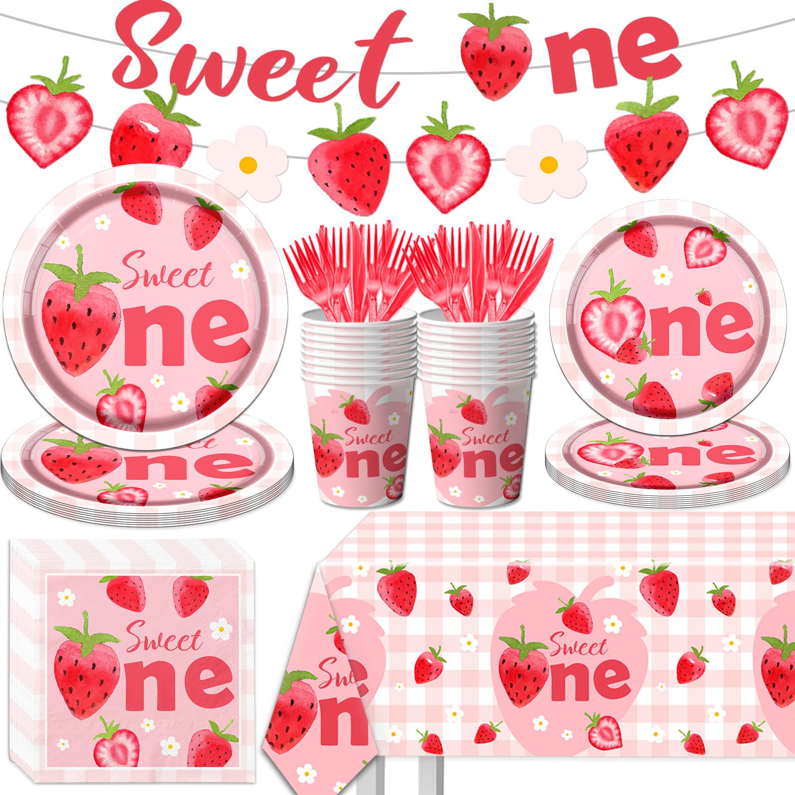 Amazon.com: Strawberry First Birthday Party Tableware Set, 142Pcs Sweet ...