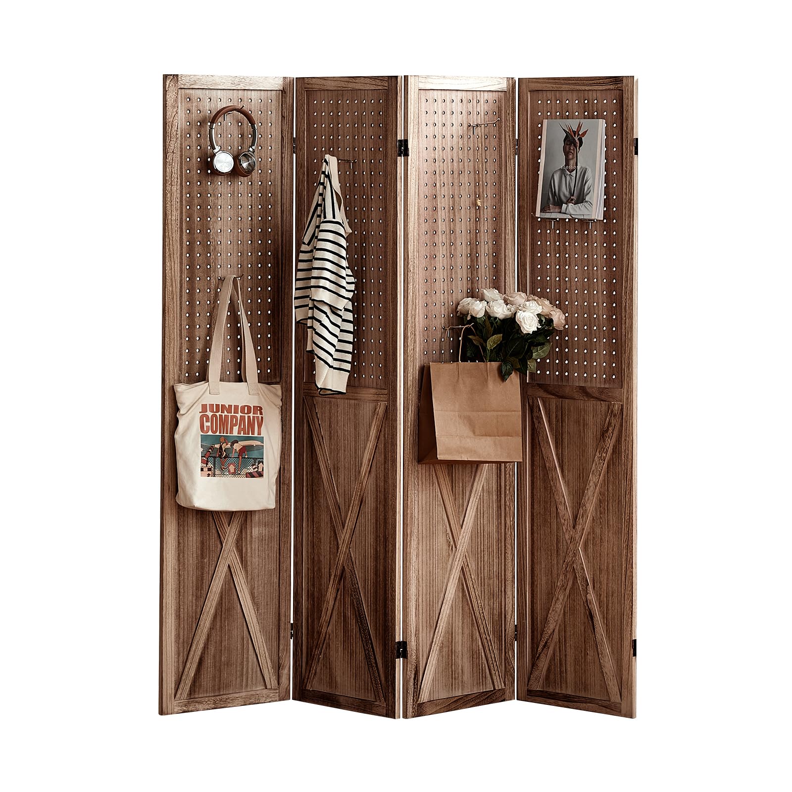 Amazon.com - Leesinwing 4 Panel Pegboard Display, 5.6Ft Wood Room ...