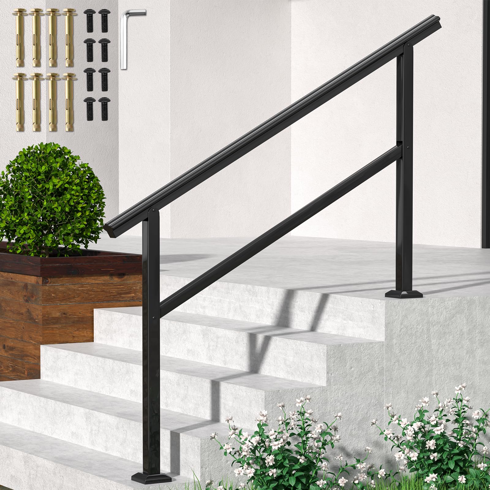 Buy 5Steps Handrail,60"X35" Handrails for Outdoor Steps Fit 0 to 5 ...