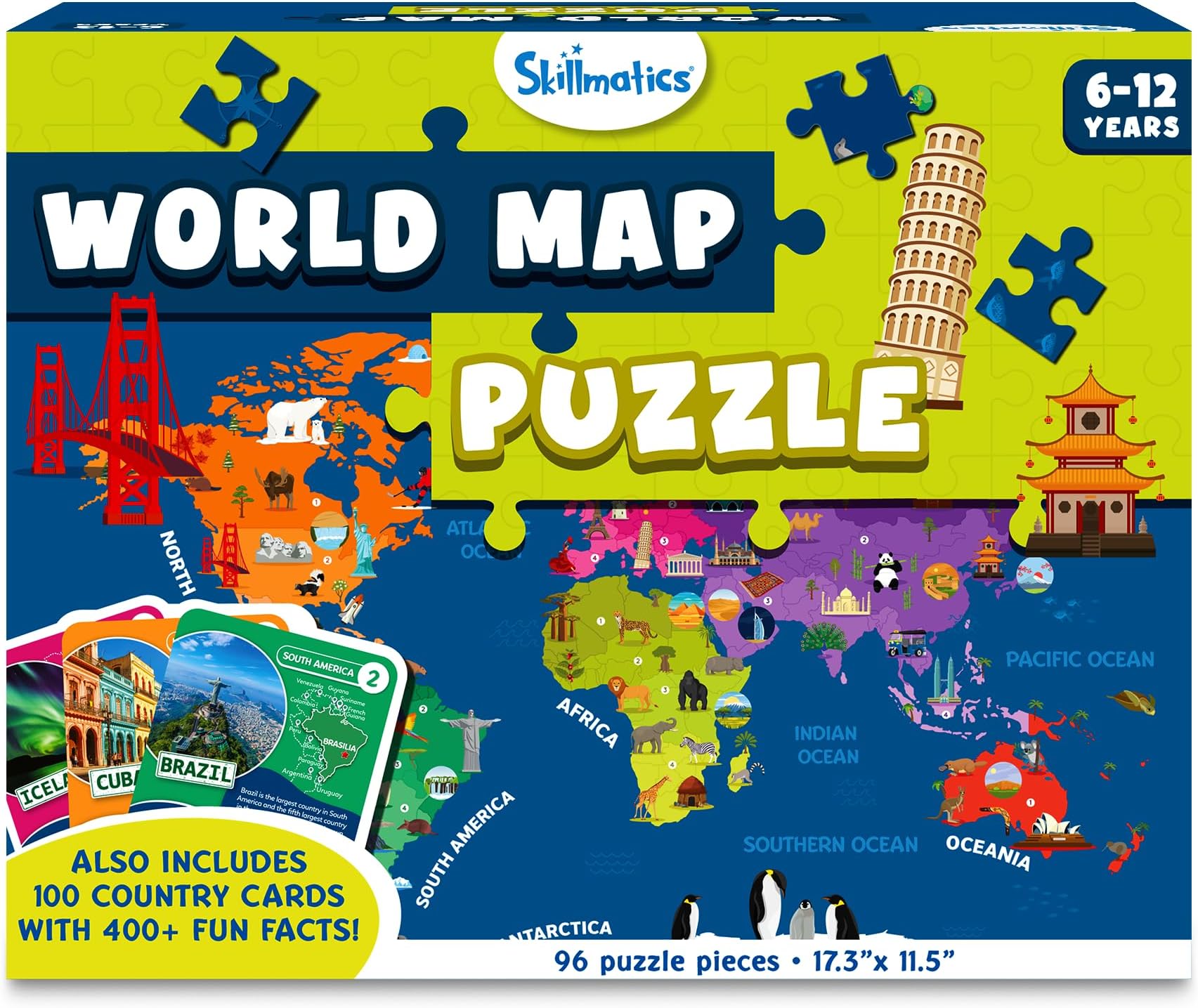 Buy Skillmatics World Map Puzzle - 96 Piece Jigsaw Puzzle, Educational ...