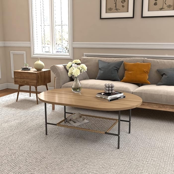 Buy Hallowood Furniture Finely Large Oval Coffee Table with Black Metal ...