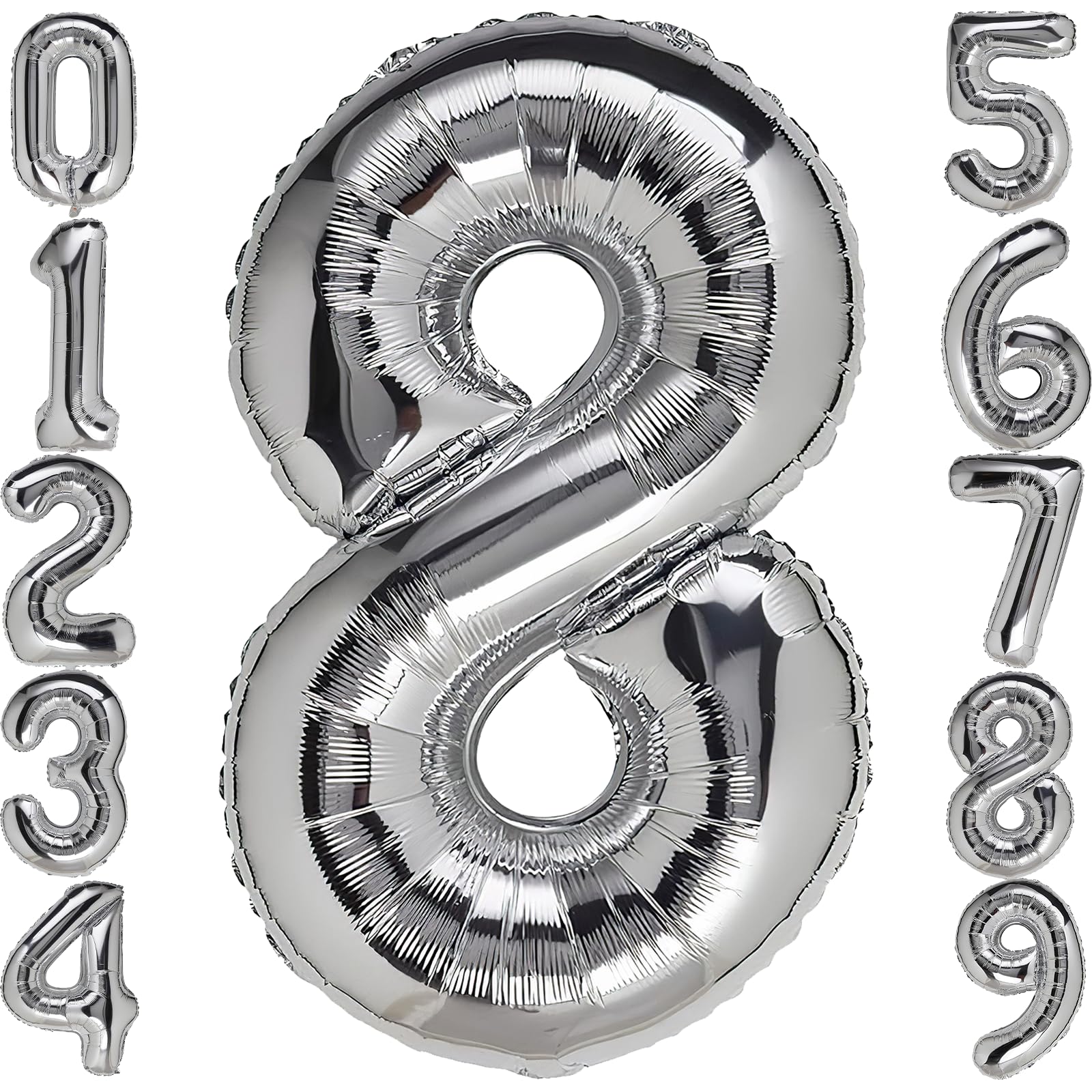 Amazon.com: 8 Number Balloon Silver 40 inch Big Foil Mylar 8th Balloons ...