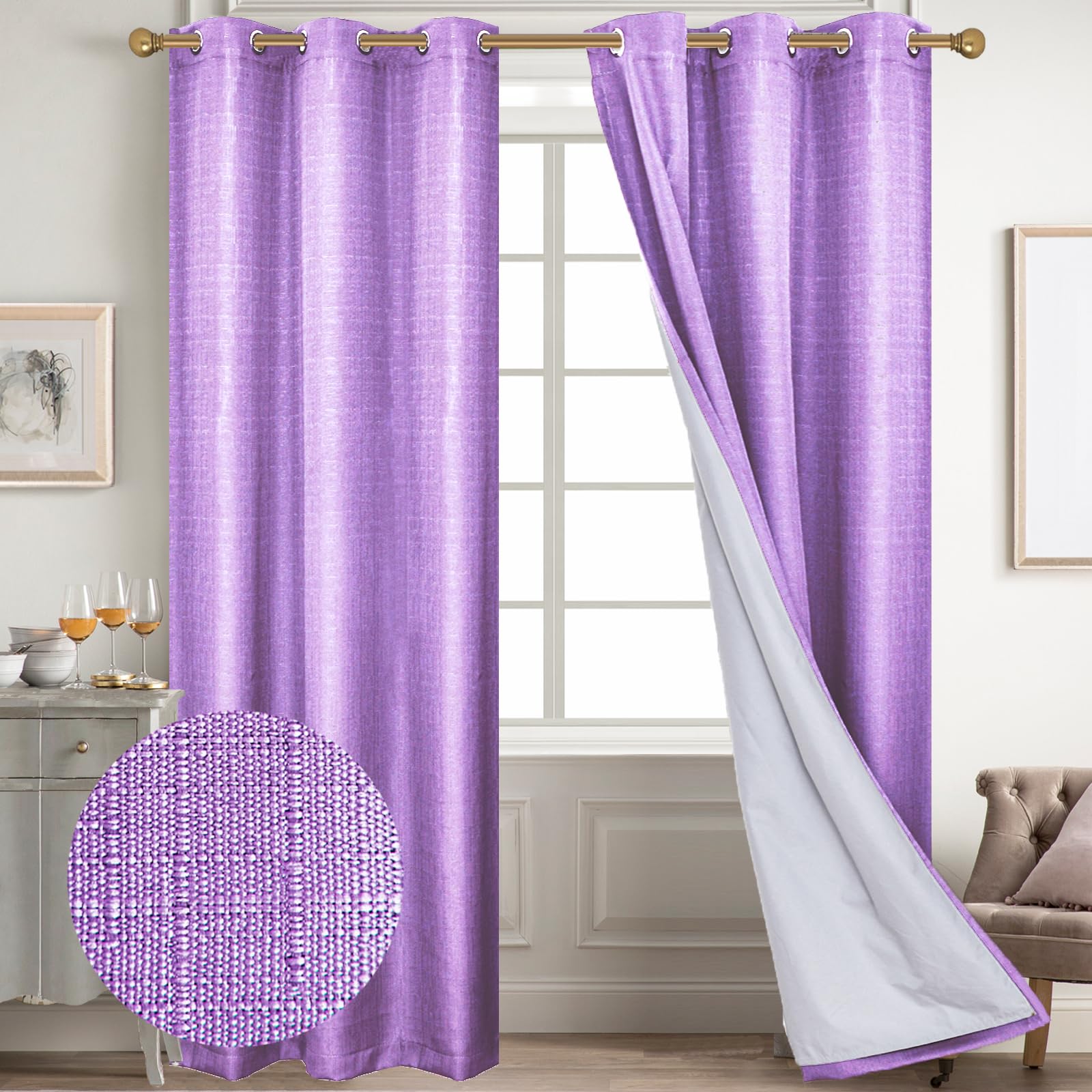 Amazon.com: Diraysid 100% Blackout Curtains Lilac Linen Curtains for ...