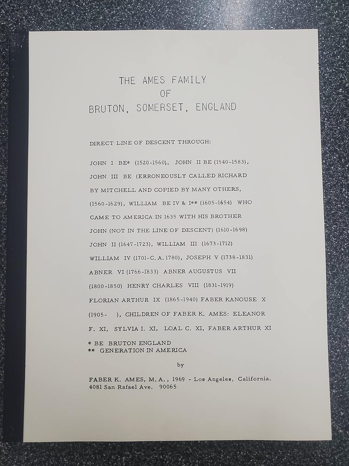 The Ames Family of Bruton, Somerset, England.: Faber K. Ames ...