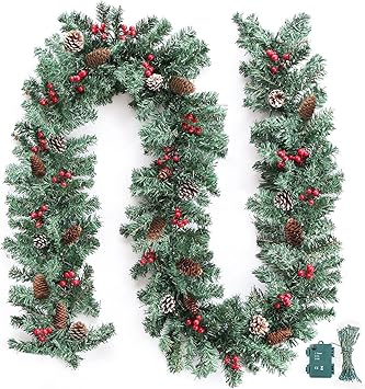 Amazon.com: ZIFTY 9FT Christmas Garland with 50LED String Lights Battery Timer Operated Pre-lit ...