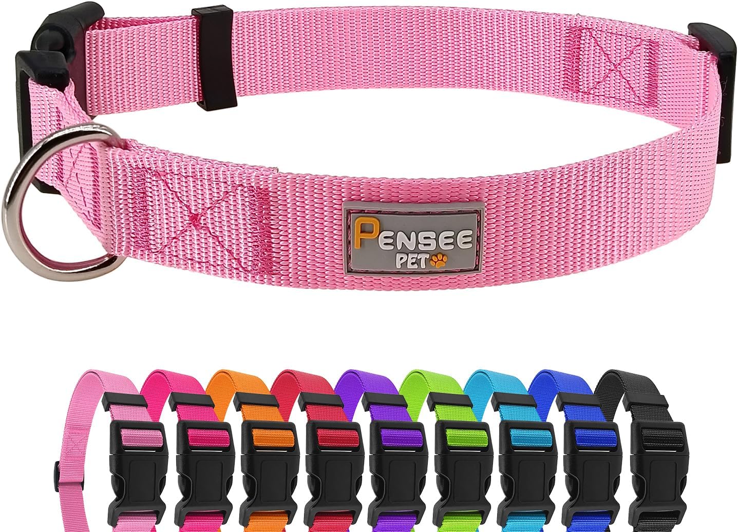 Amazon.com : PENSEEPET Pink Dog Collar Basic Adjustable Dog Collars for ...