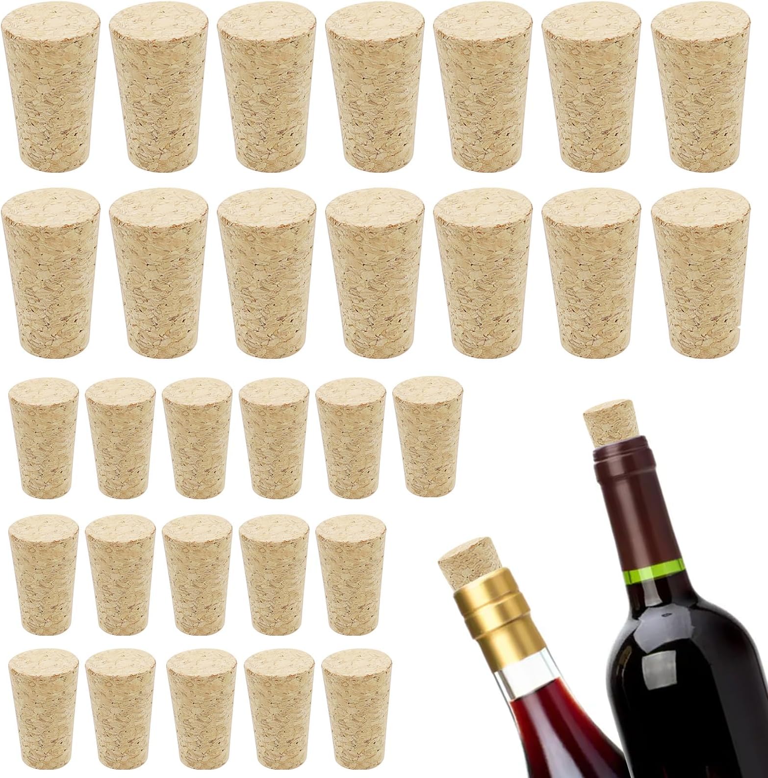 KMZ 30 Pack Wood Corks Plugs Wine Tapered Cork Plugs Beer Stoppers ...
