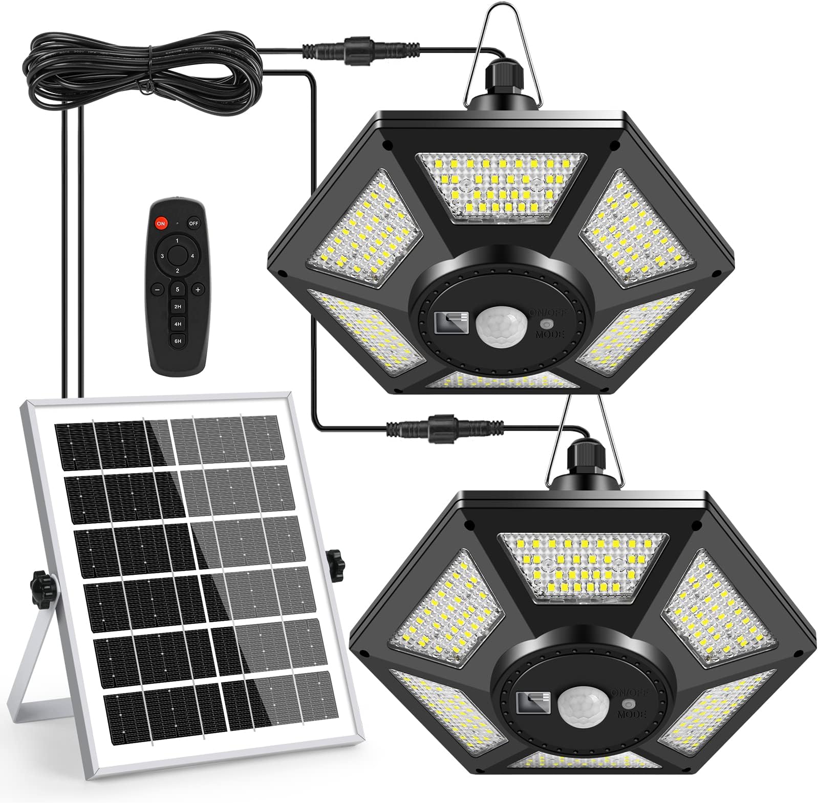 Deogos Solar Pendant Lights, Dual Head Solar Shed Lights with Motion ...