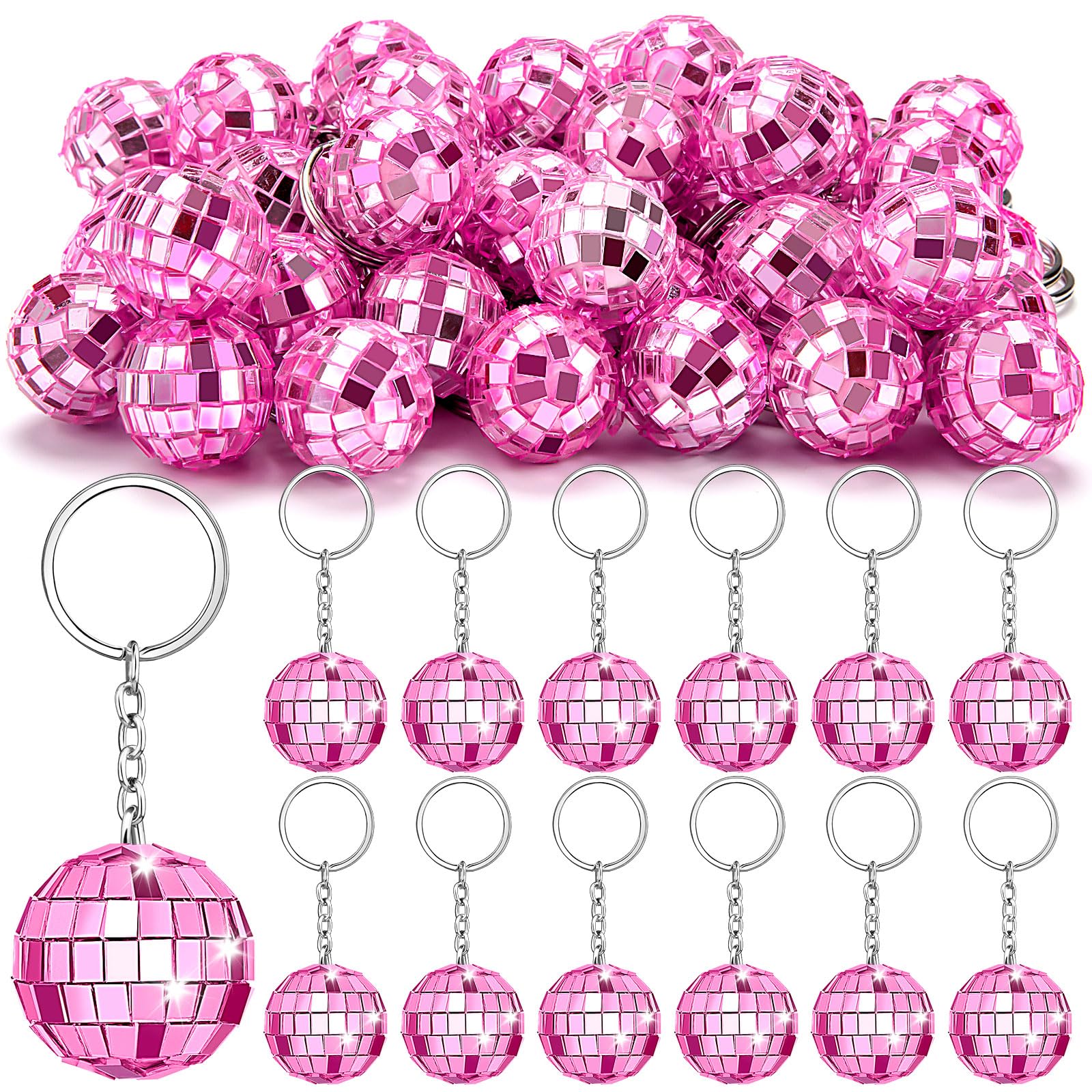 Amazon.com: ZHWKMYP 25Pcs Pink Disco Ball Keychain, Mini Small Pink ...