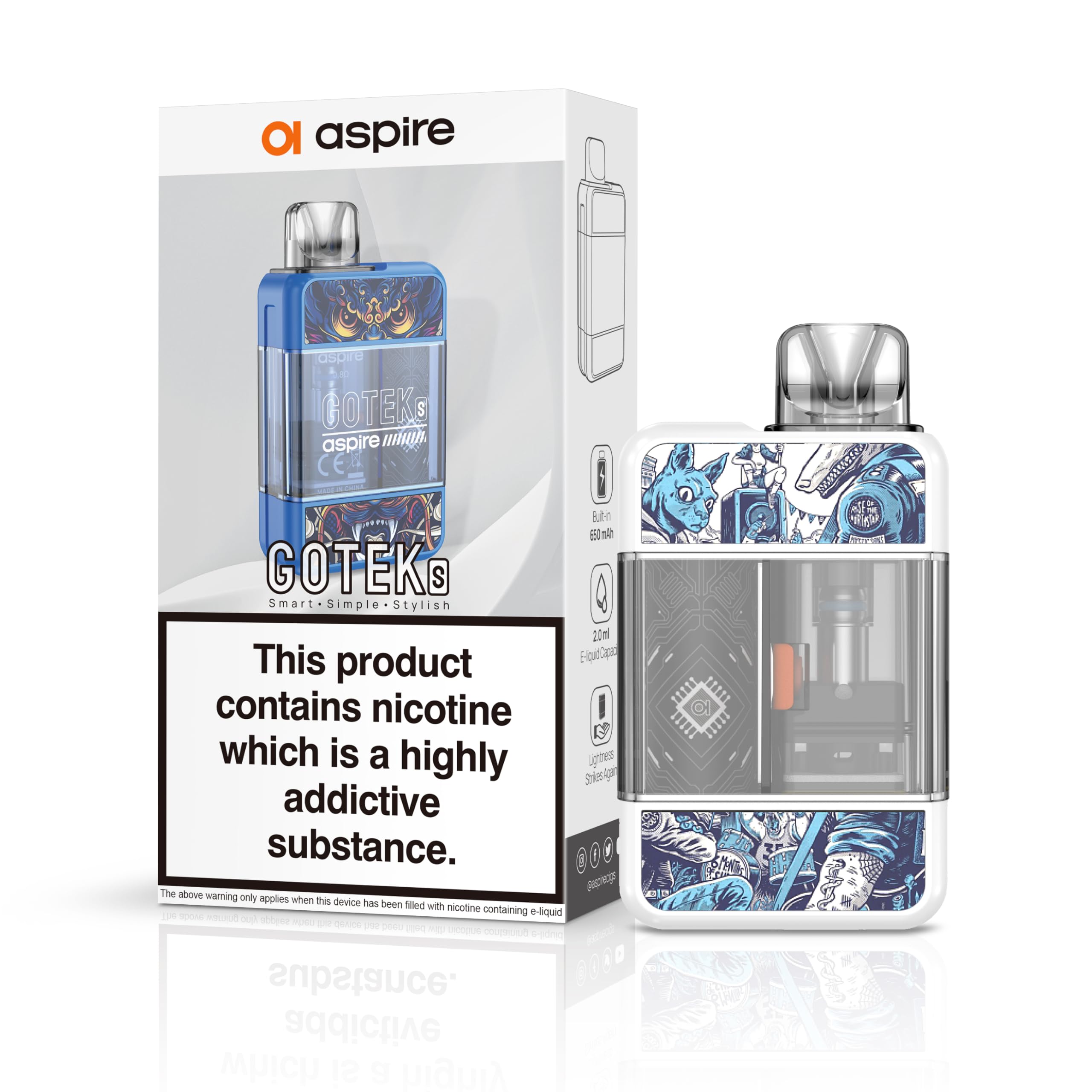 Aspire Gotek S Vape Kit, Compact, OLED Display, Rechargeable Battery ...