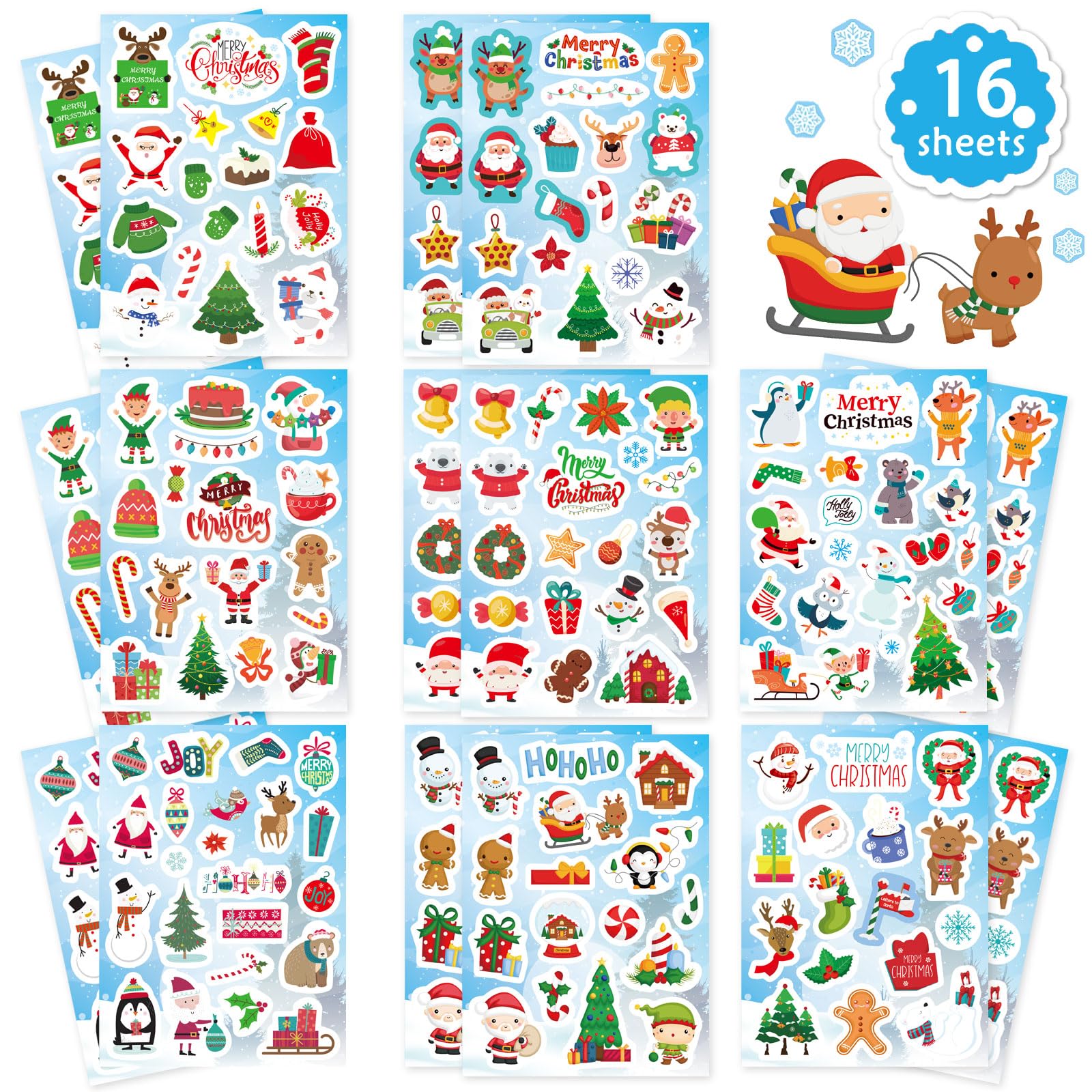 Amazon.com: Fyvadio Christmas Theme Stickers, 284pcs Christmas Stickers for Kids, Merry ...