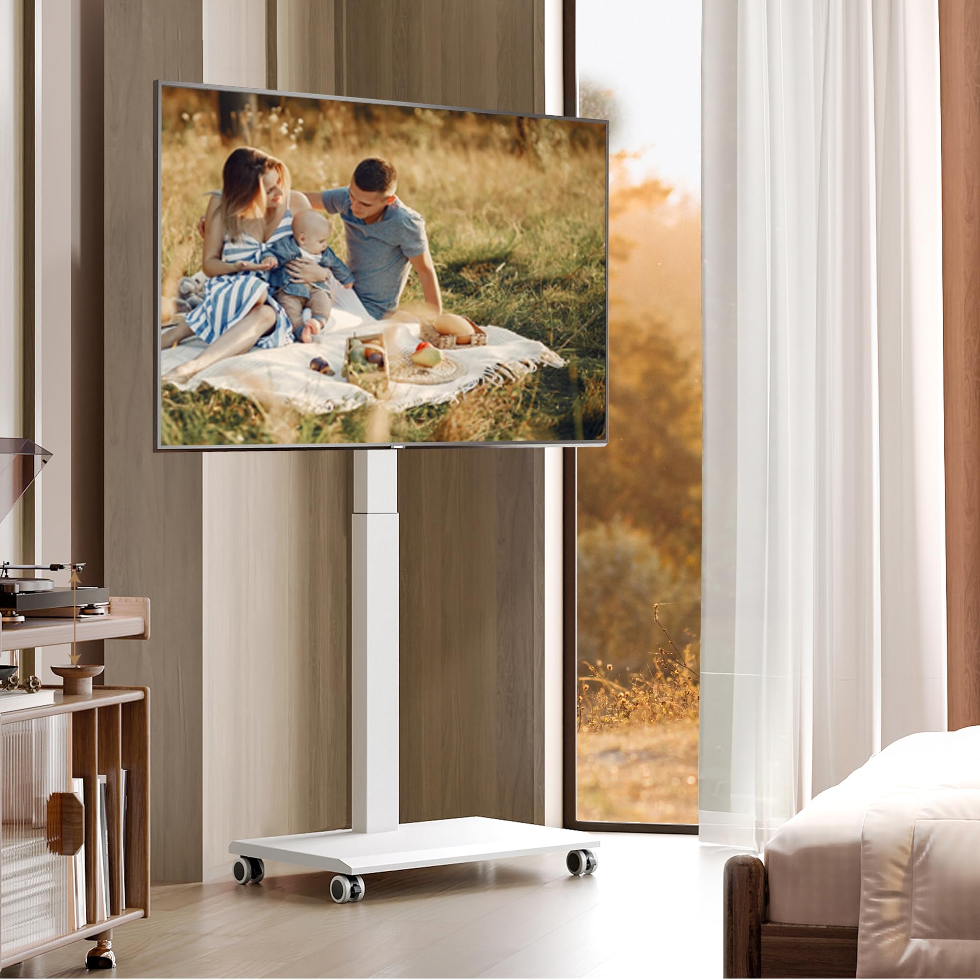 Stand On Wheels Rolling TV Stand With Hand Crank Lift - Mobile Cart For ...