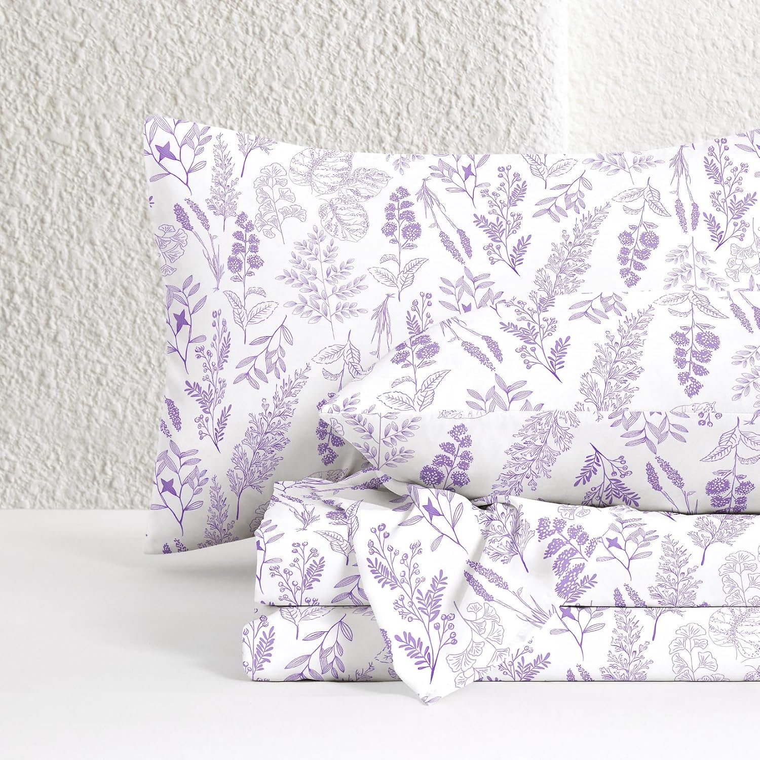 Amazon.com: Wake In Cloud - Botanical Bed Sheets, 4-Piece Sheet Set ...