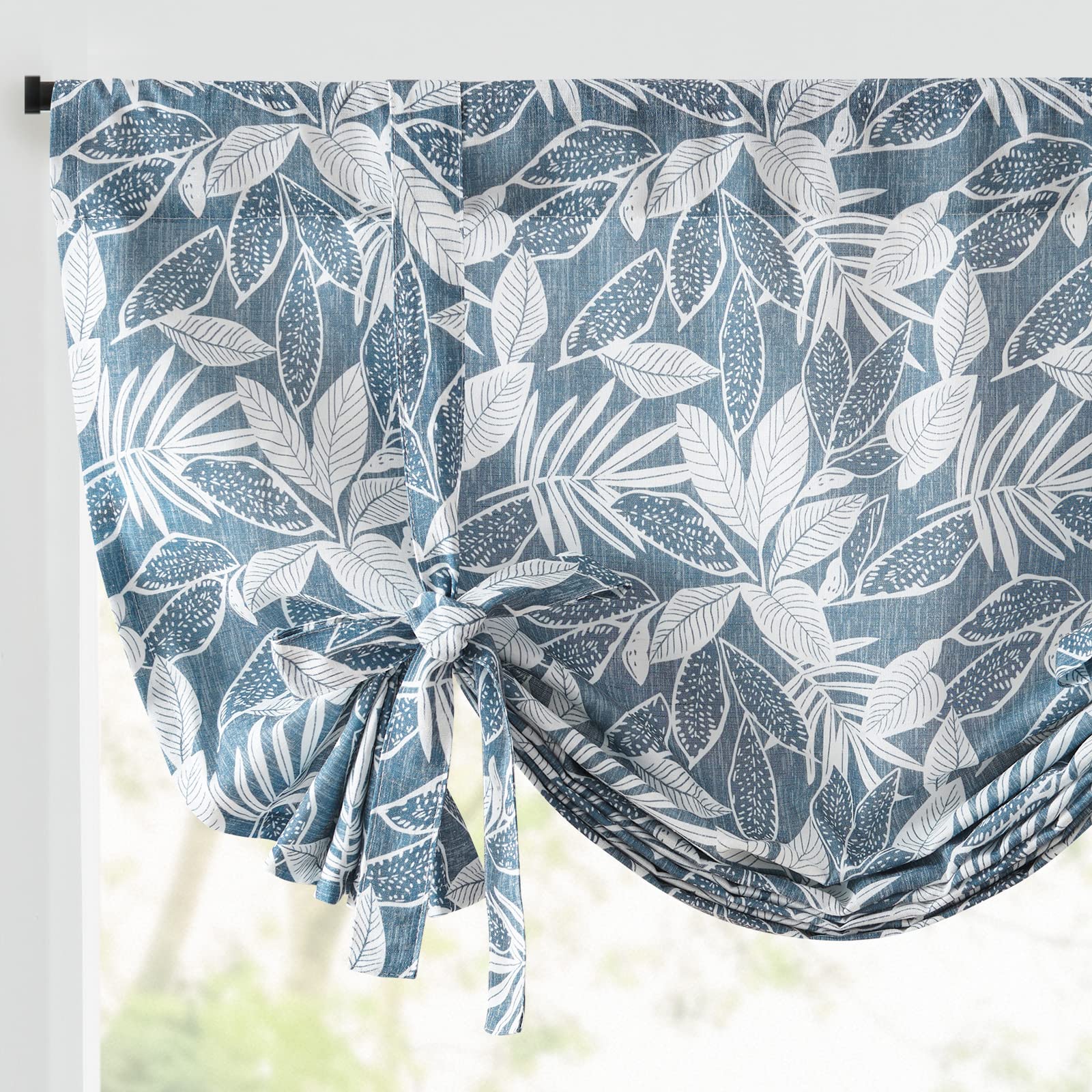 jinchan Tie Up Valance Curtain Leaf Printed Linen Valance for Windows ...