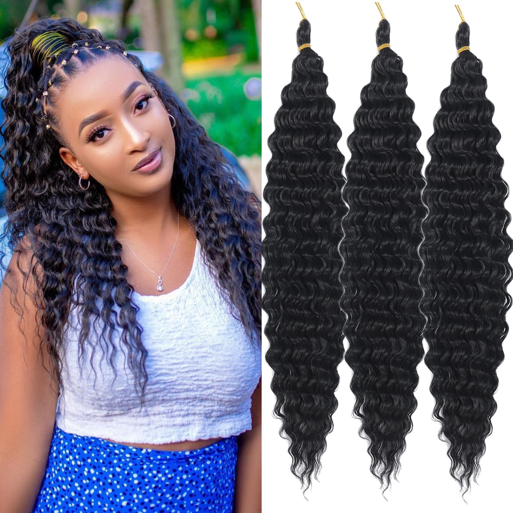 Amazon.com : Curly Braiding Hair for Women 24 Inches Deep Wave Ocean ...