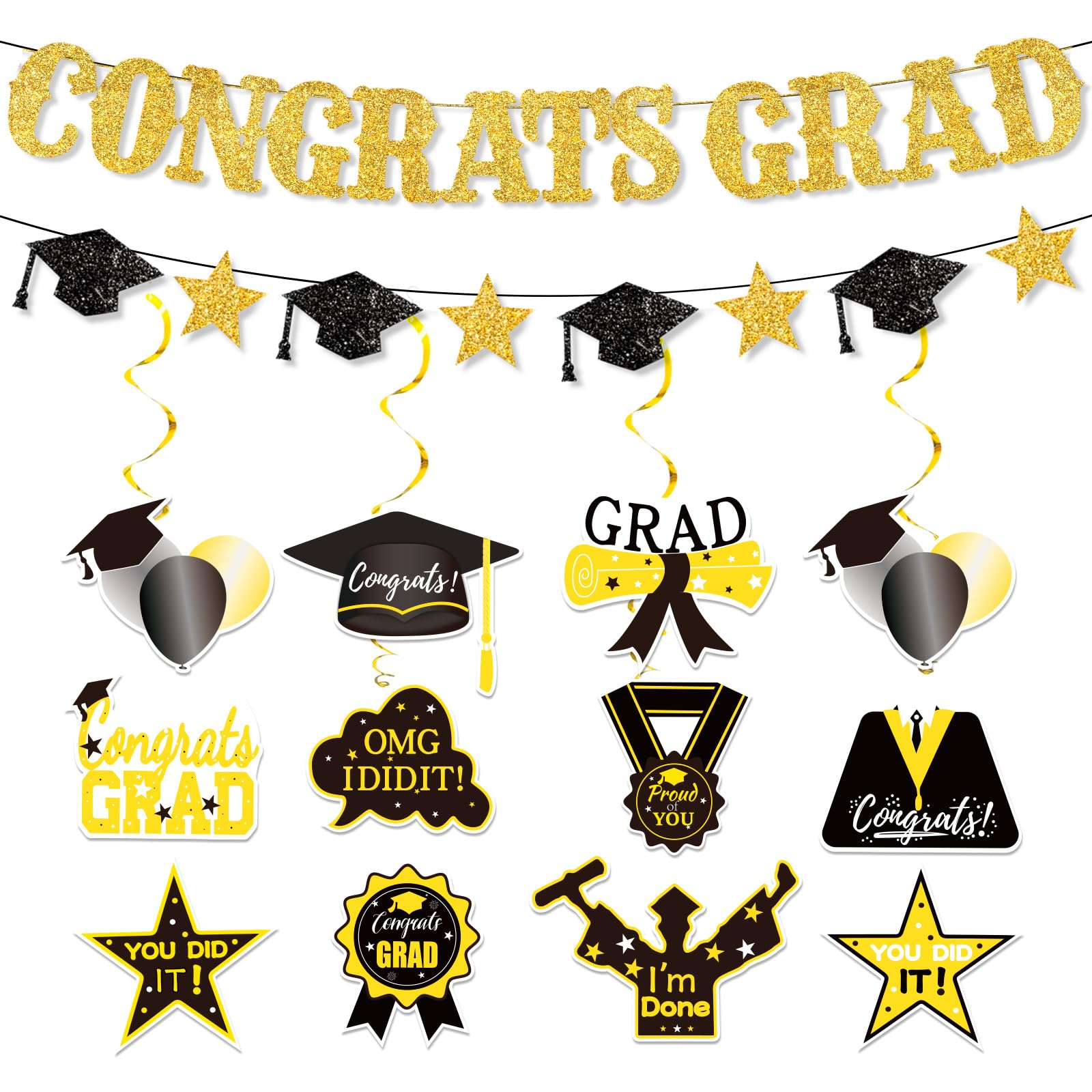 Snapklik.com : 34PCS Congrats Grad Banner, 12Pcs Hanging Swirls ...