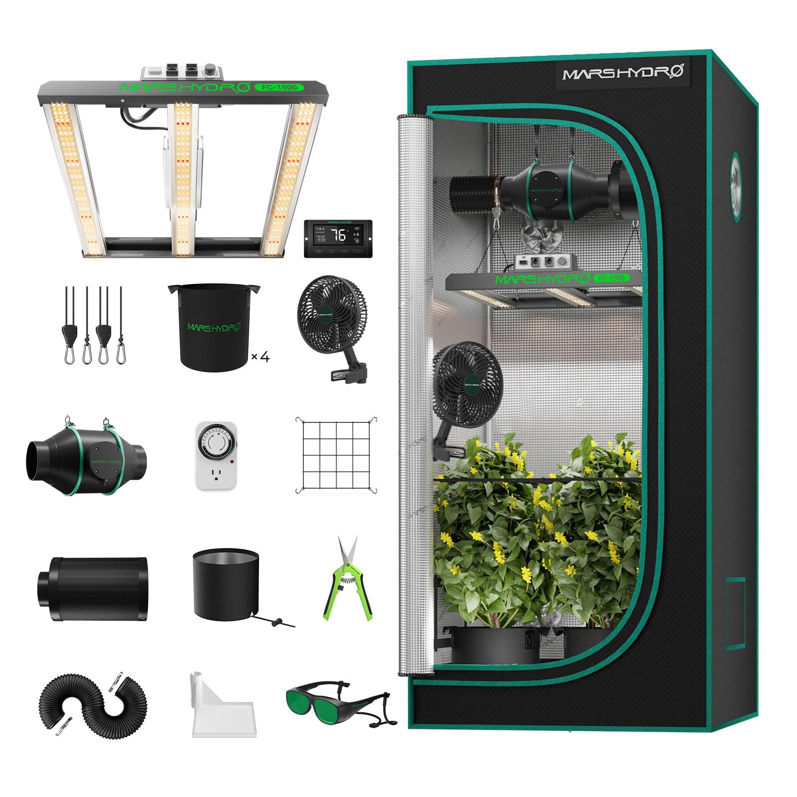 Mars Hydro3x3 Smart Grow Tent Kit Complete System With Temperature ...