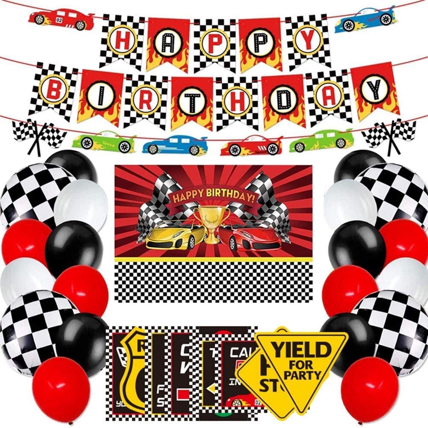 Buy BUBM Racing Car Party Decoration and Supplies - Happy Birthday Race ...