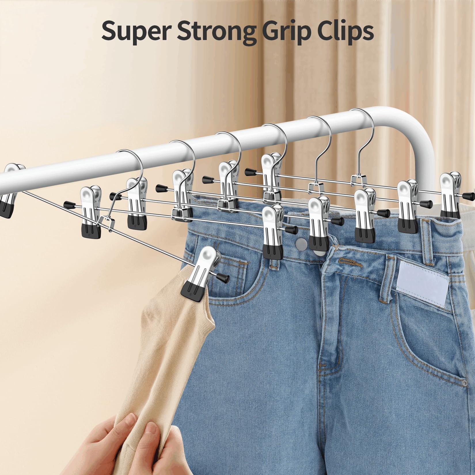 Pants Hangers With Clips 400x CLIP HANGERS Push Down Hanger 310mm