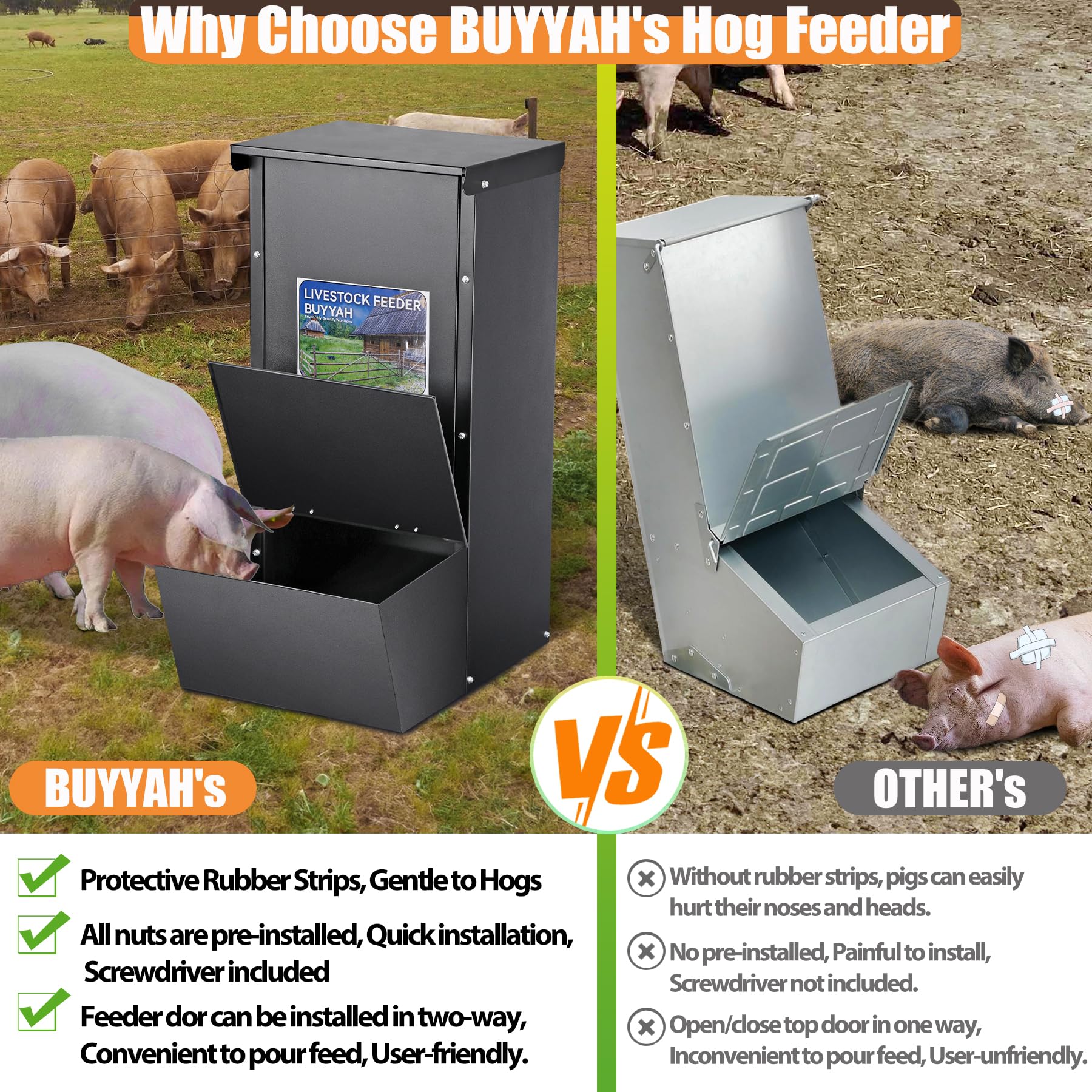 Snapklik.com : BUYYAH Hog Feeder, 2.2 Bushels Capacity, Durable ...