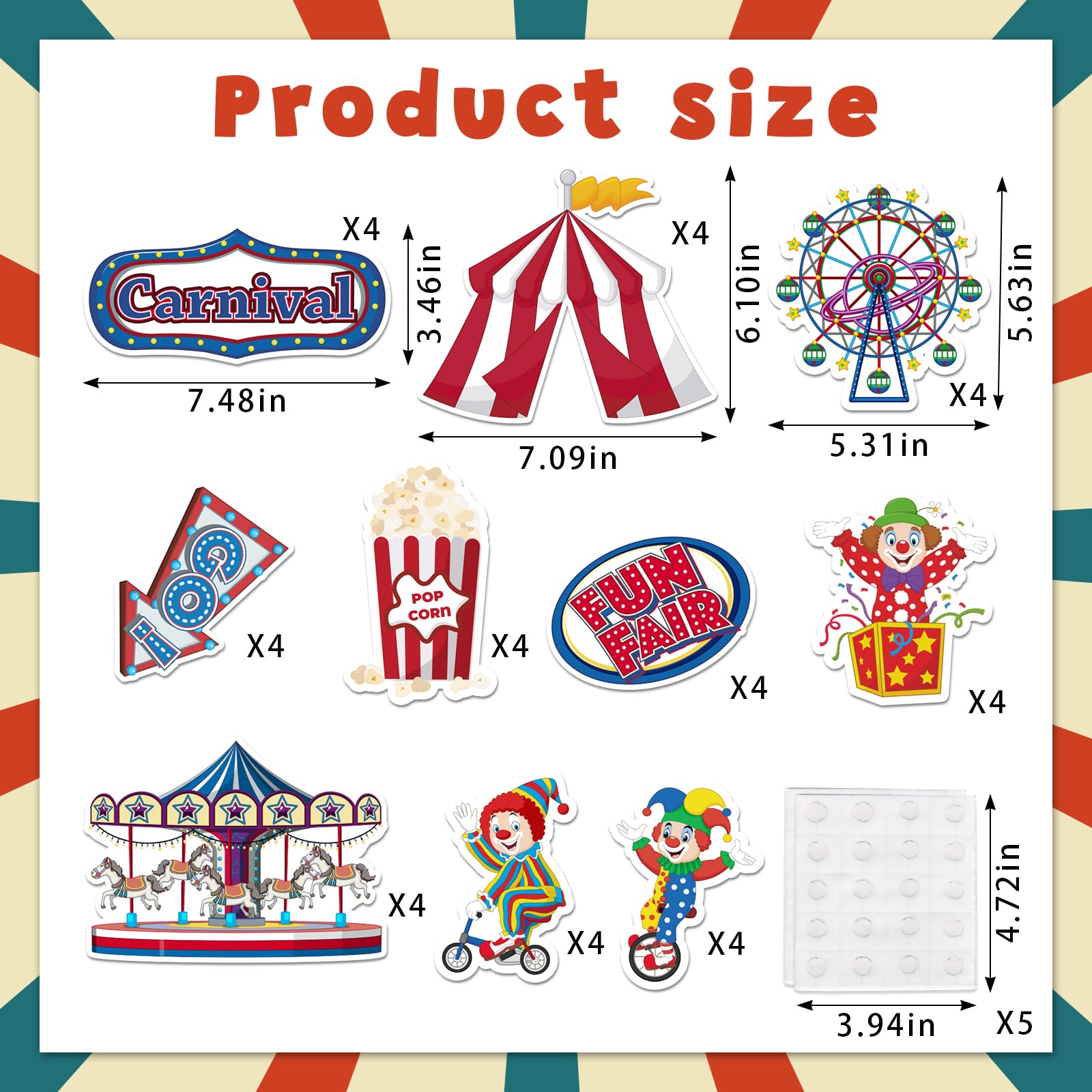 Snapklik.com : 40 Pieces Carnival Cutouts 10 Styles Circus Theme ...