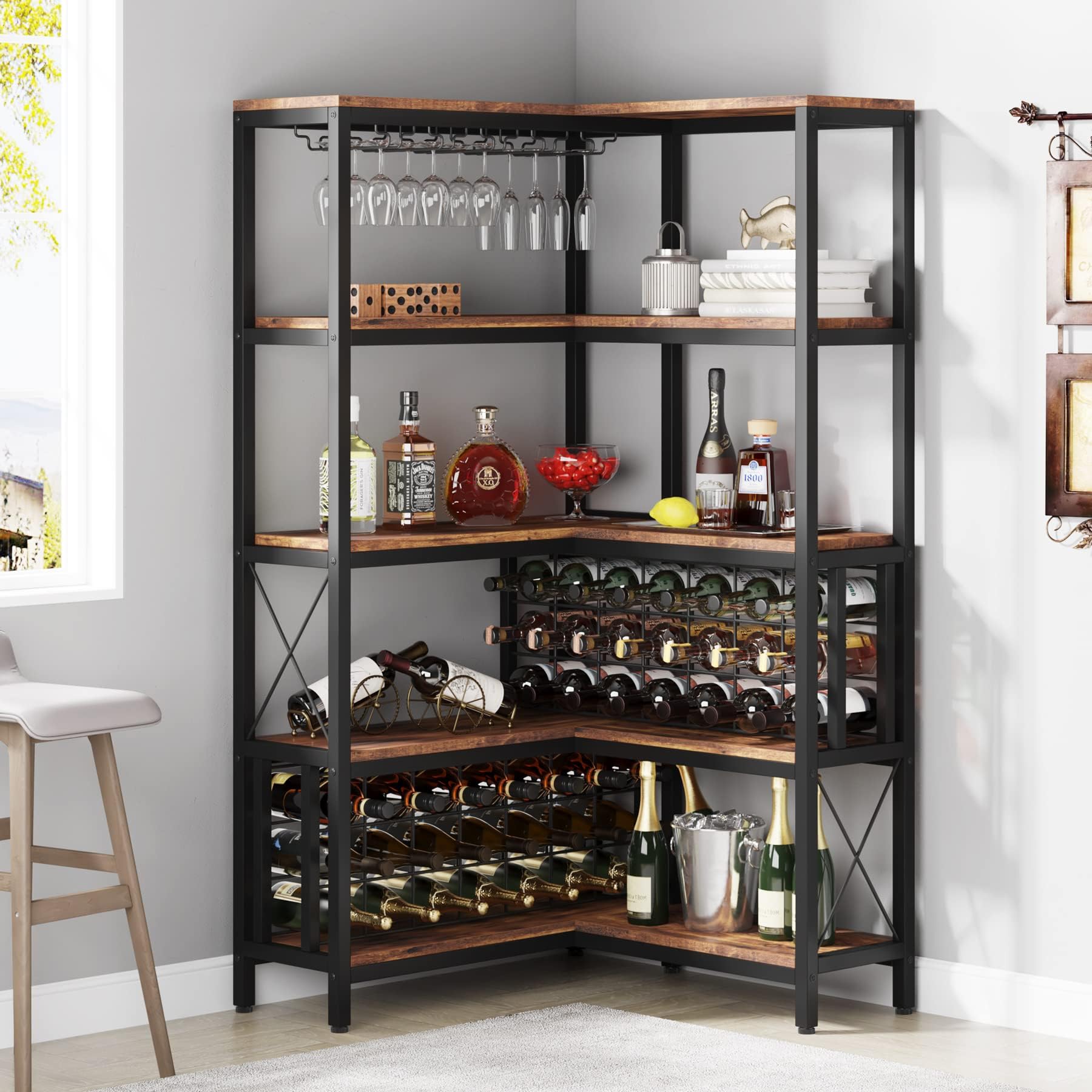 Amazon.com: 5-Tier Freestanding Wine Racks: 50 Bottles Wine Rack Shelf ...