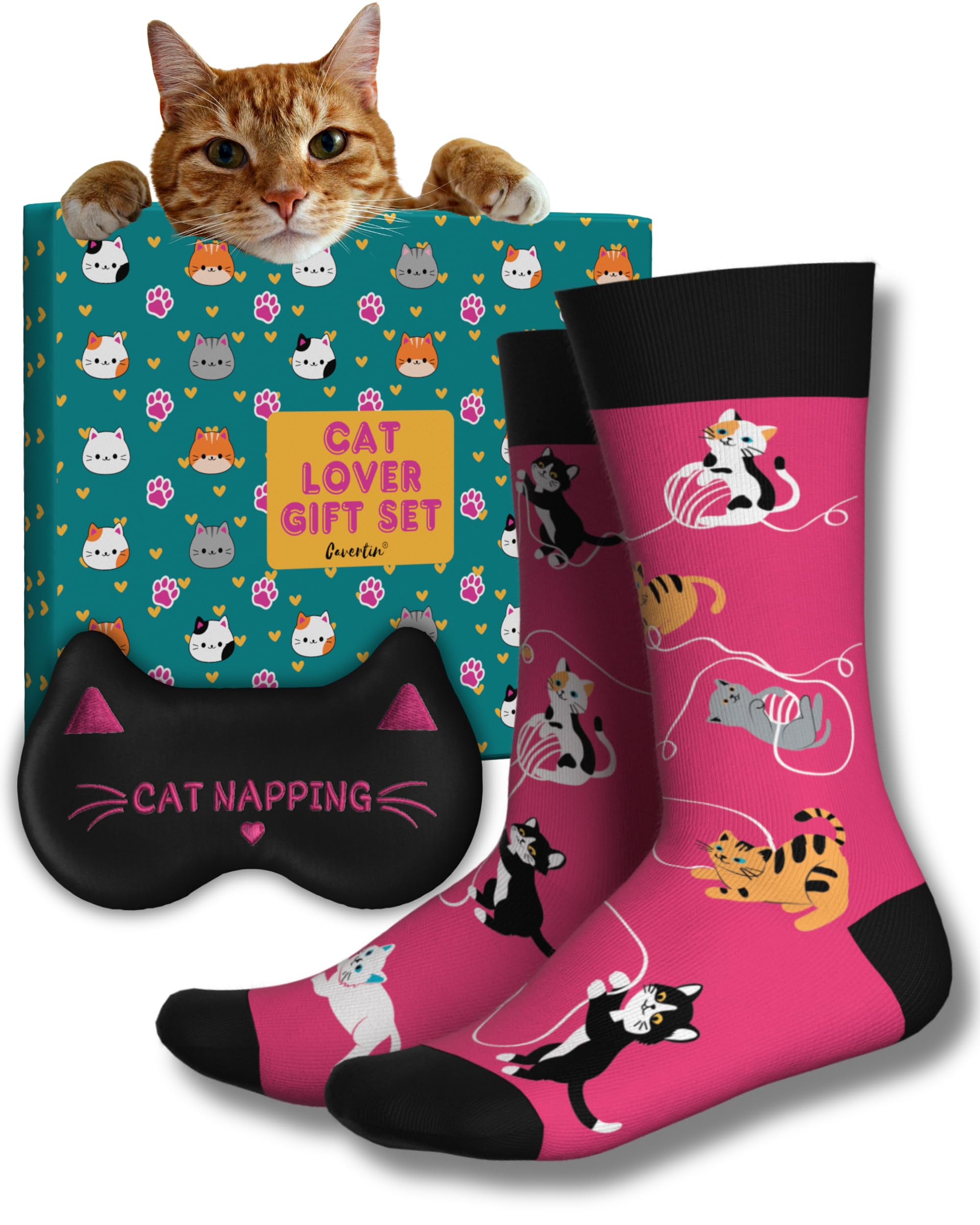Cat Lover Gift Set, Cat Socks with Sleep Mask, Cat Gifts for Women with ...