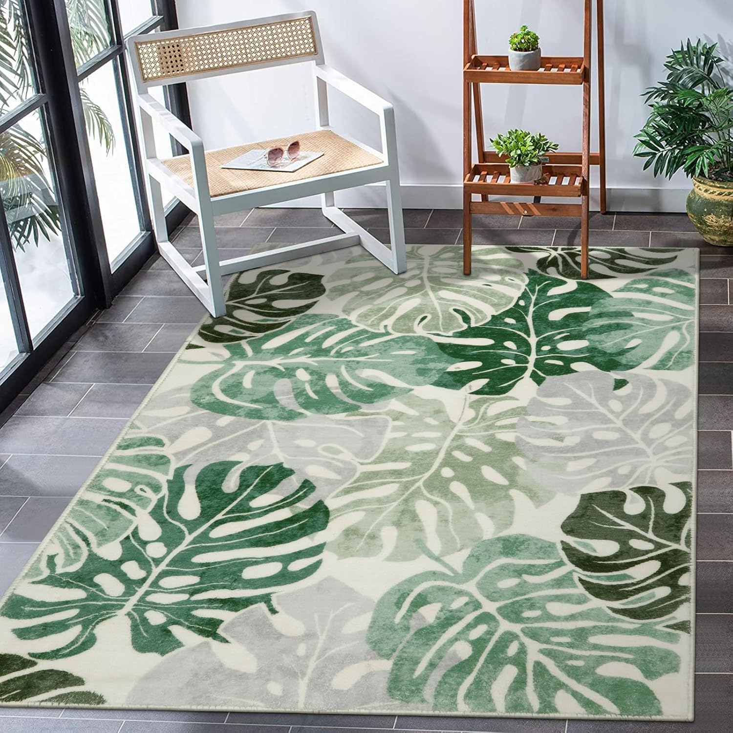 Amazon.com: Wonnitar Monstera 3x5 Washable Rug, Sage Green Leaf Area ...