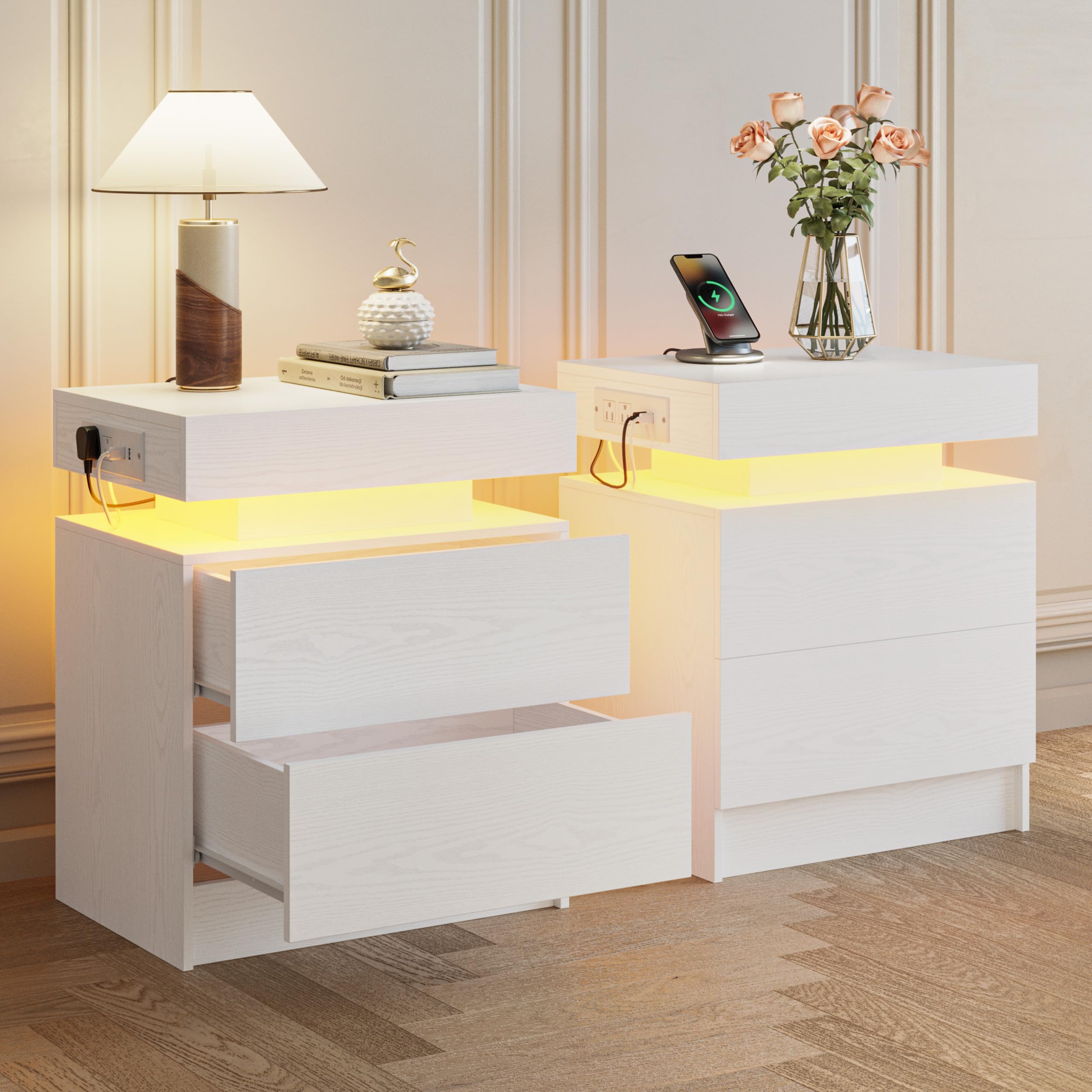 Snapklik.com : IRONCK White Night Stand Set Of 2, Modern Nightstand