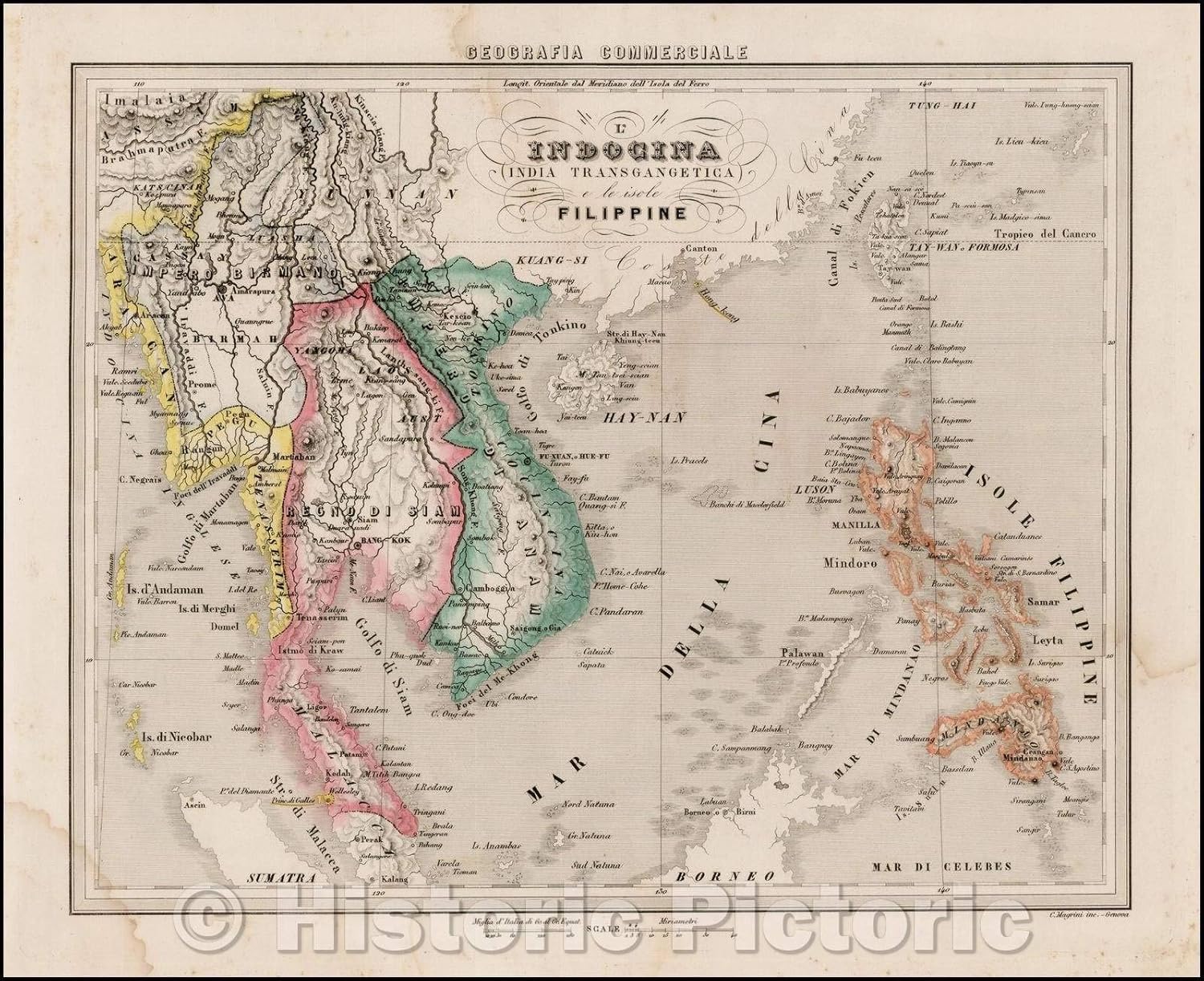 Amazon.com: Historic Map - L'Indochina (India Transgangetica) le isole ...